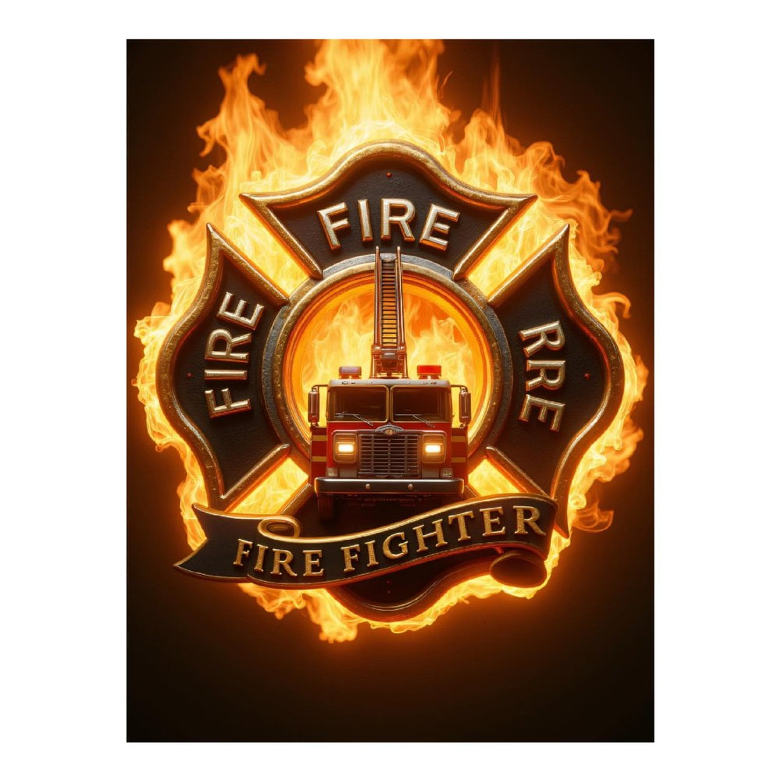 Diamond Art Kit for Adults, Firefighter Emblem Flames Truck Diamond ...