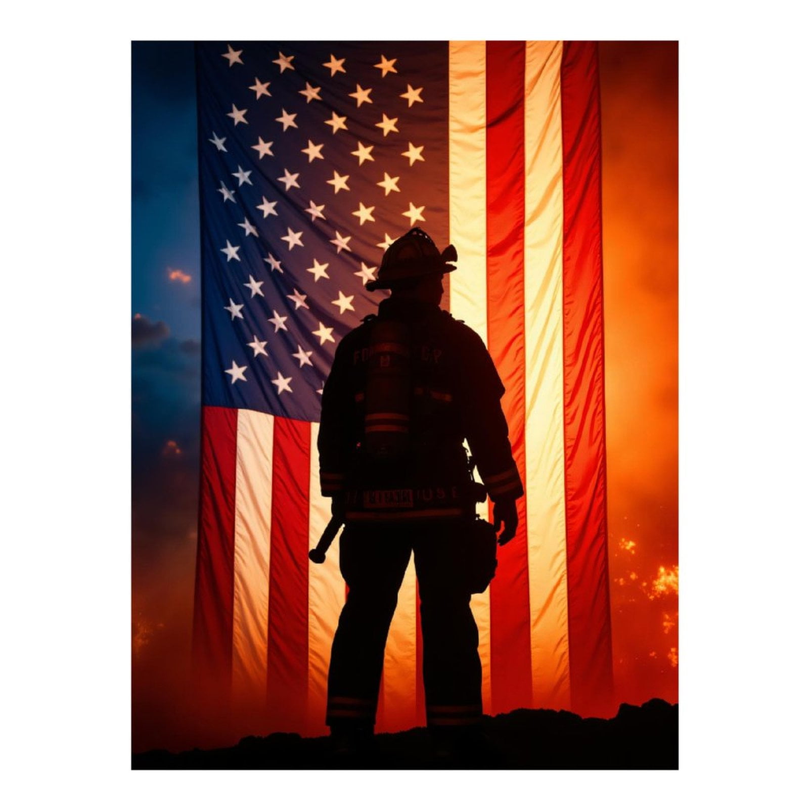 Diamond Art Kit for Adults, Firefighter Silhouette American Flag ...