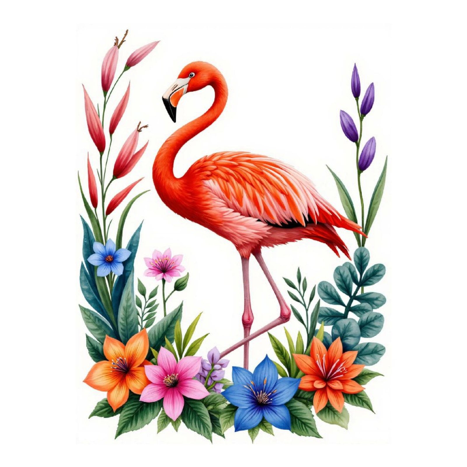 Diamond Art Kit for Adults, Flamingo Tropical Floral Illustration ...