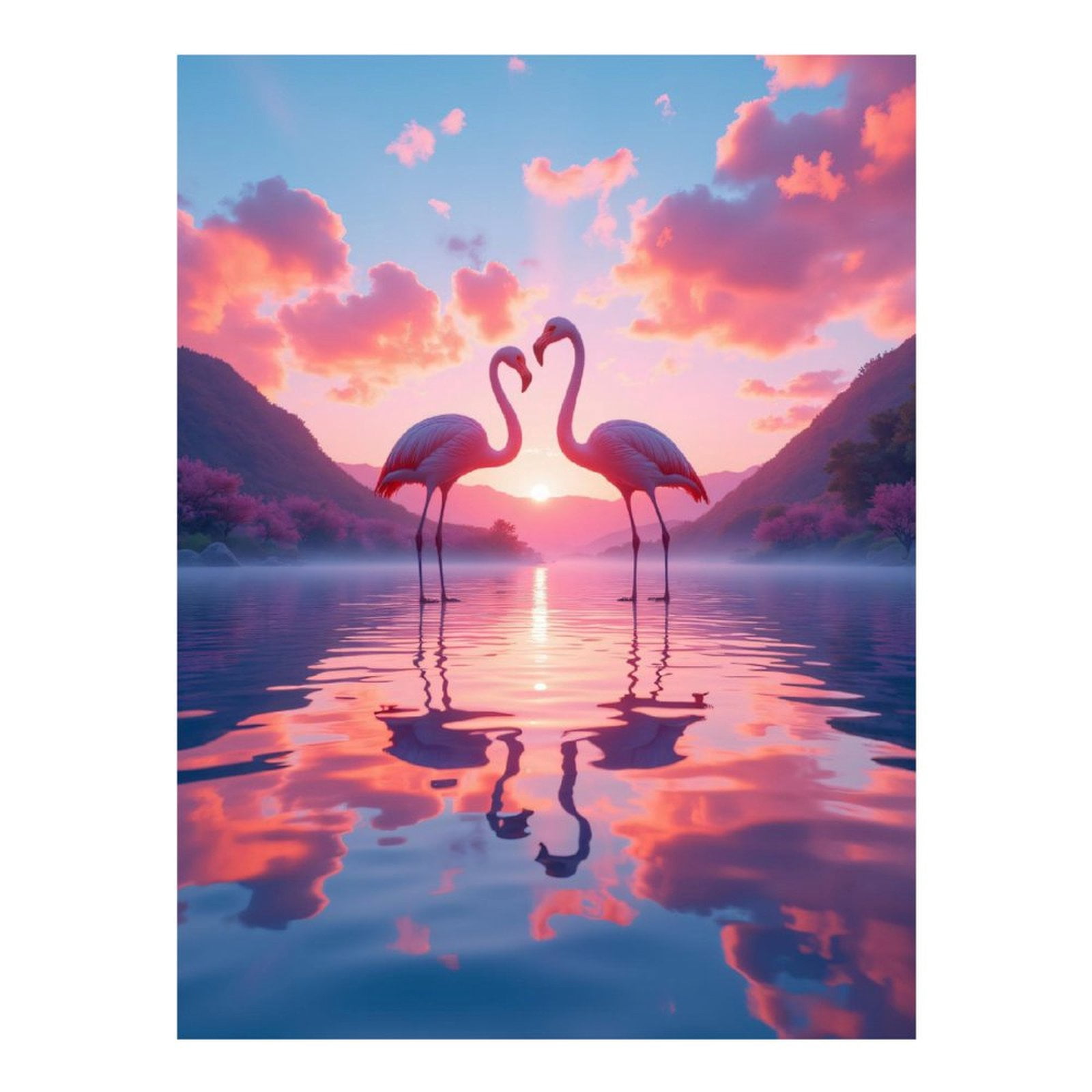 Diamond Art Kit for Adults, Flamingos Sunset Reflection Tranquil Lake ...