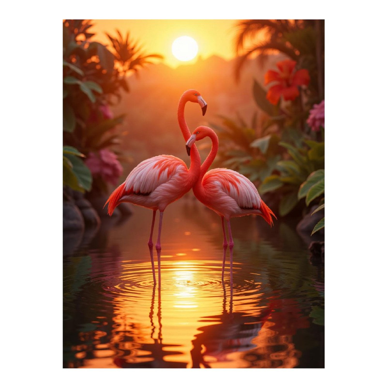 Diamond Art Kit for Adults, Flamingos Sunset Tropical Water Reflection ...