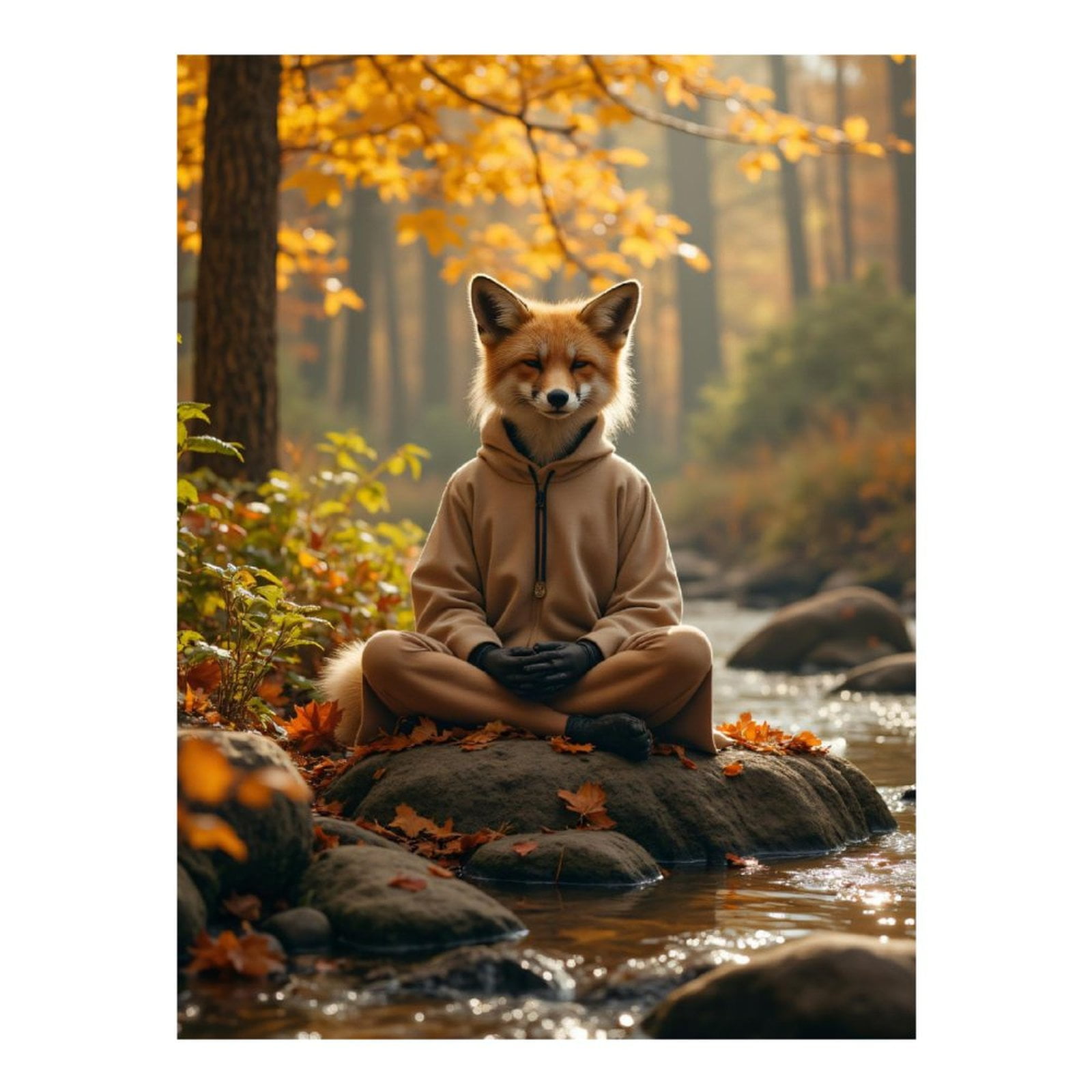 Diamond Art Kit for Adults, Fox Meditation Autumn Stream Scene Diamond ...
