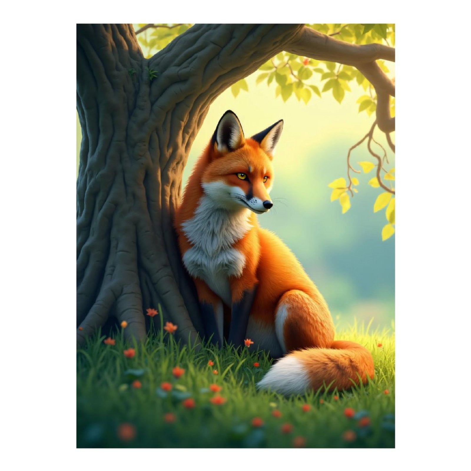 Diamond Art Kit for Adults, Fox Under Tree In Sunny Meadow Diamond ...
