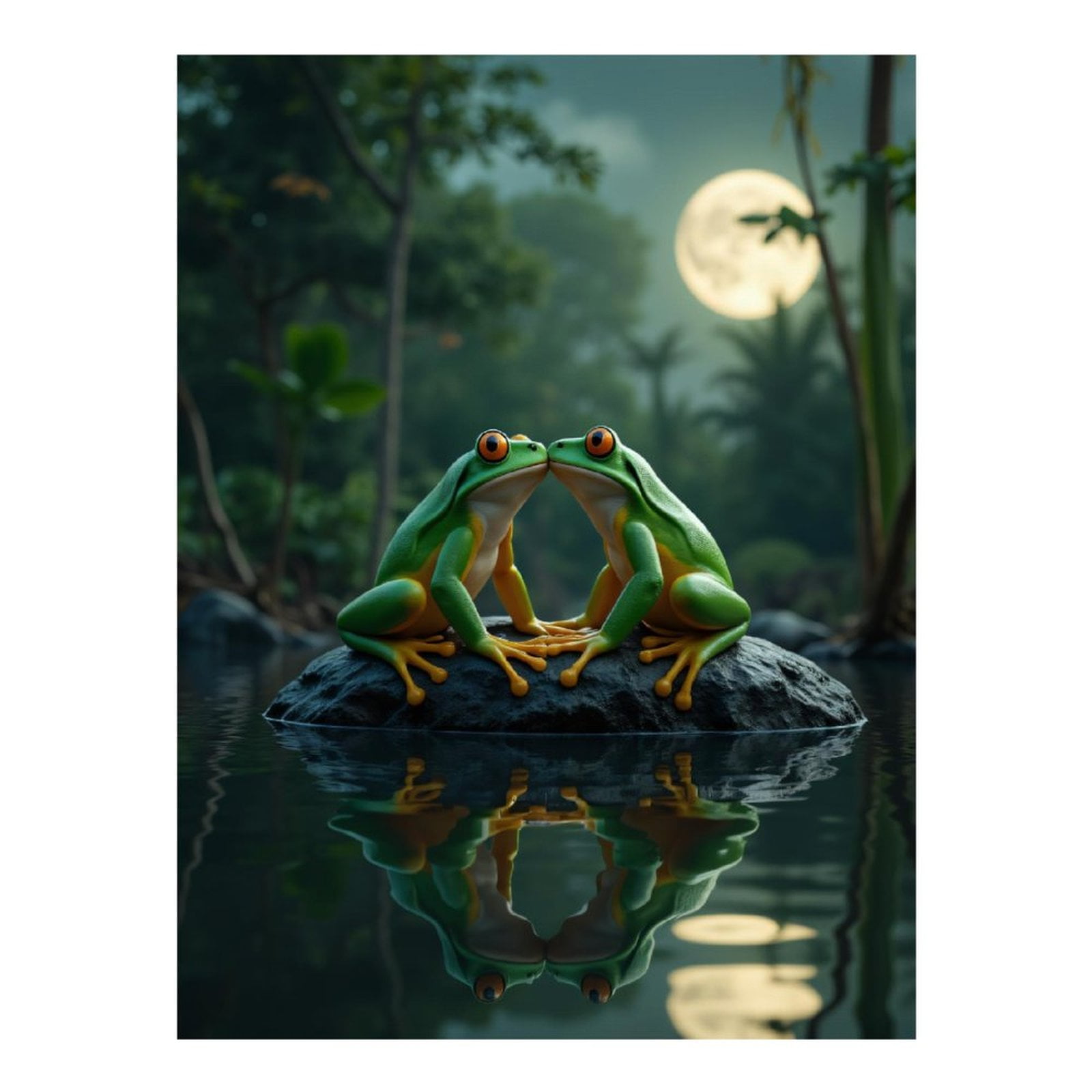 Diamond Art Kit for Adults, Frogs Moonlit Reflection Jungle Diamond ...