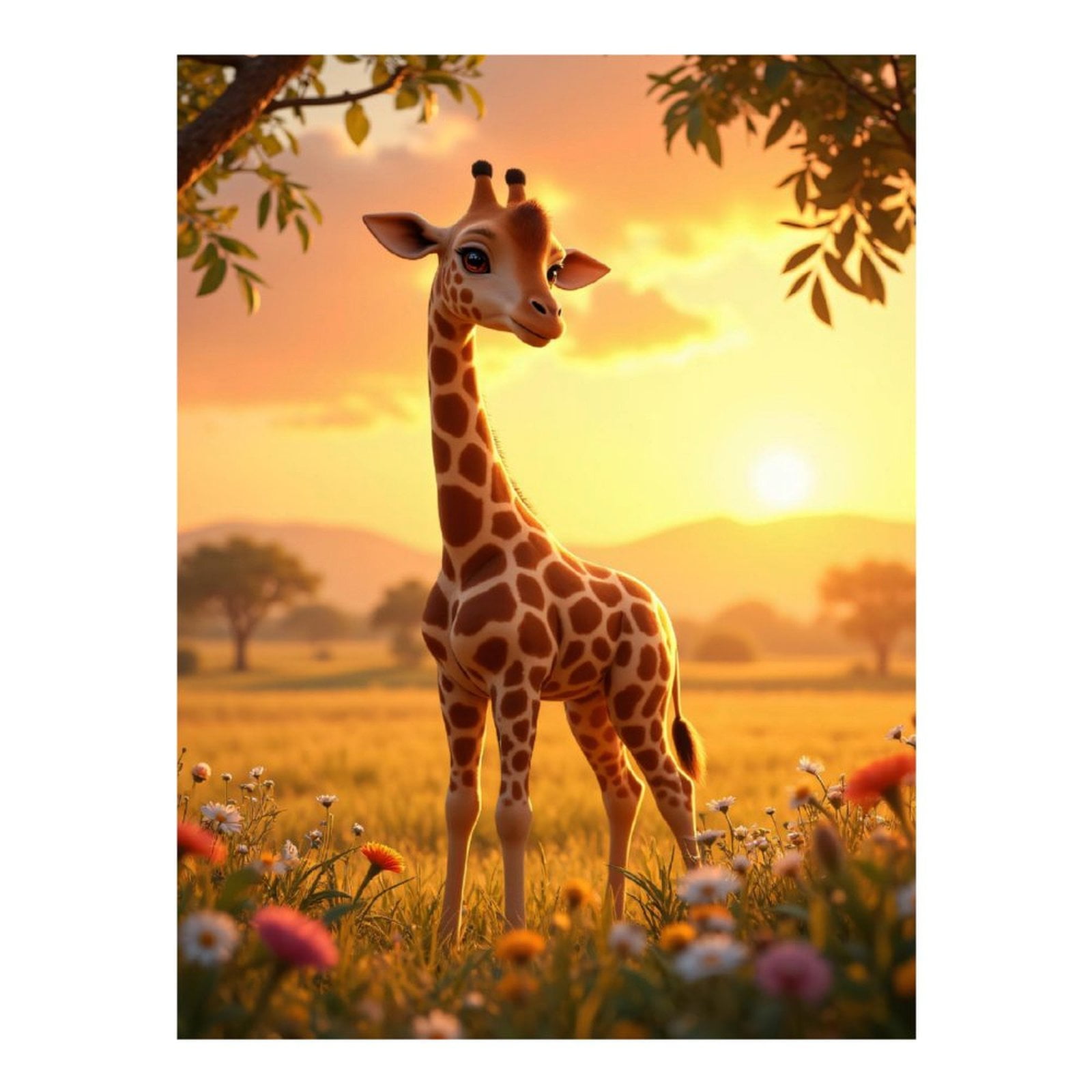 Diamond Art Kit for Adults, Giraffe Sunset Meadow Blossoms Diamond ...