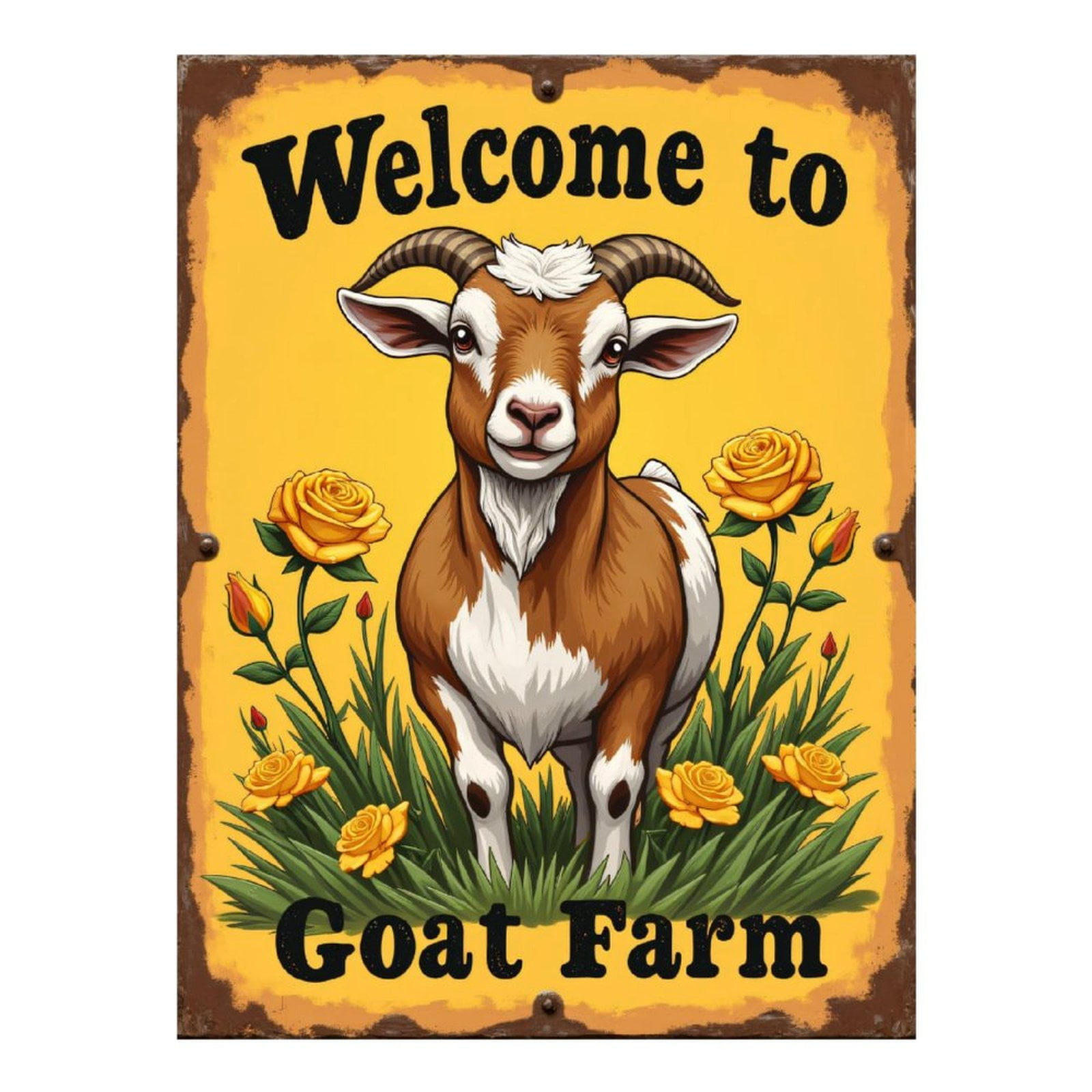 Diamond Art Kit for Adults, Goat Farm Sign Yellow Flowers Diamond ...