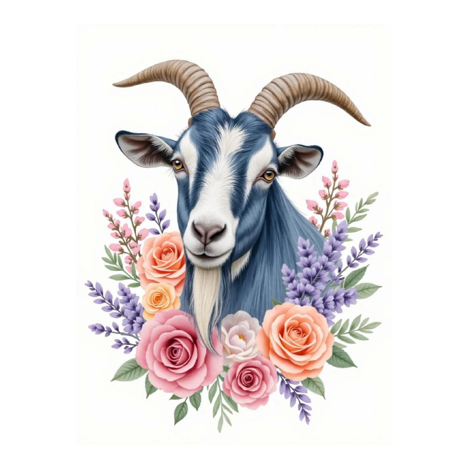 Diamond Art Kit for Adults, Goat Floral Illustration Art Diamond ...