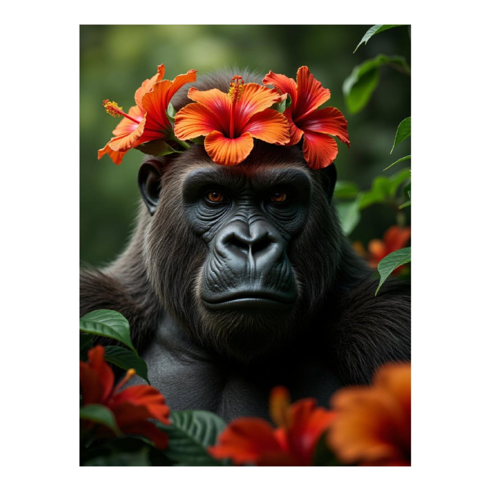 Diamond Art Kit for Adults, Gorilla With Orange Flowers Crown Diamond ...