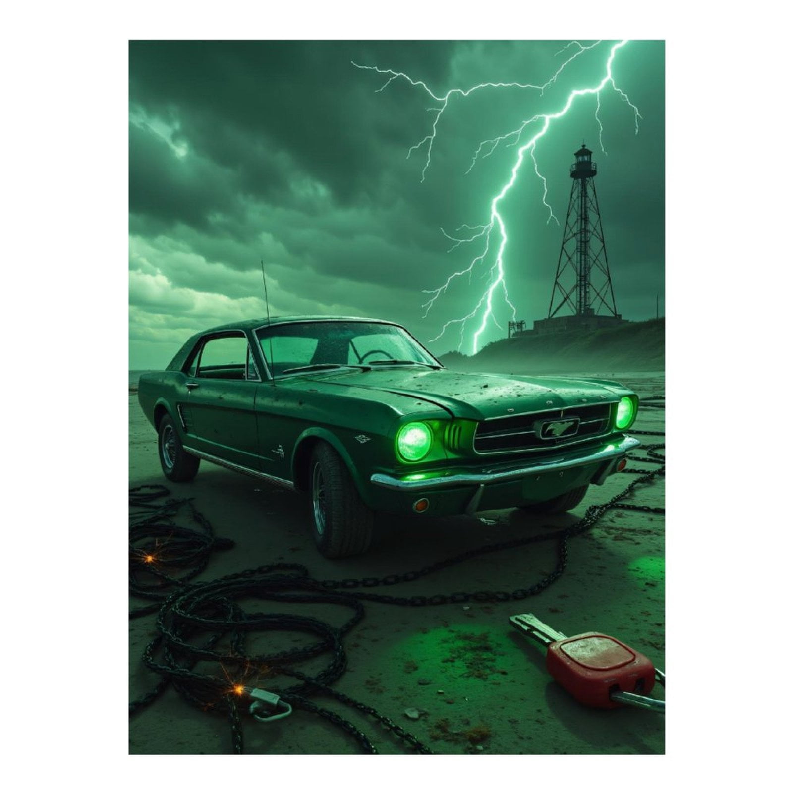 Diamond Art Kit for Adults, Green Car Stormy Night Lightning Diamond ...