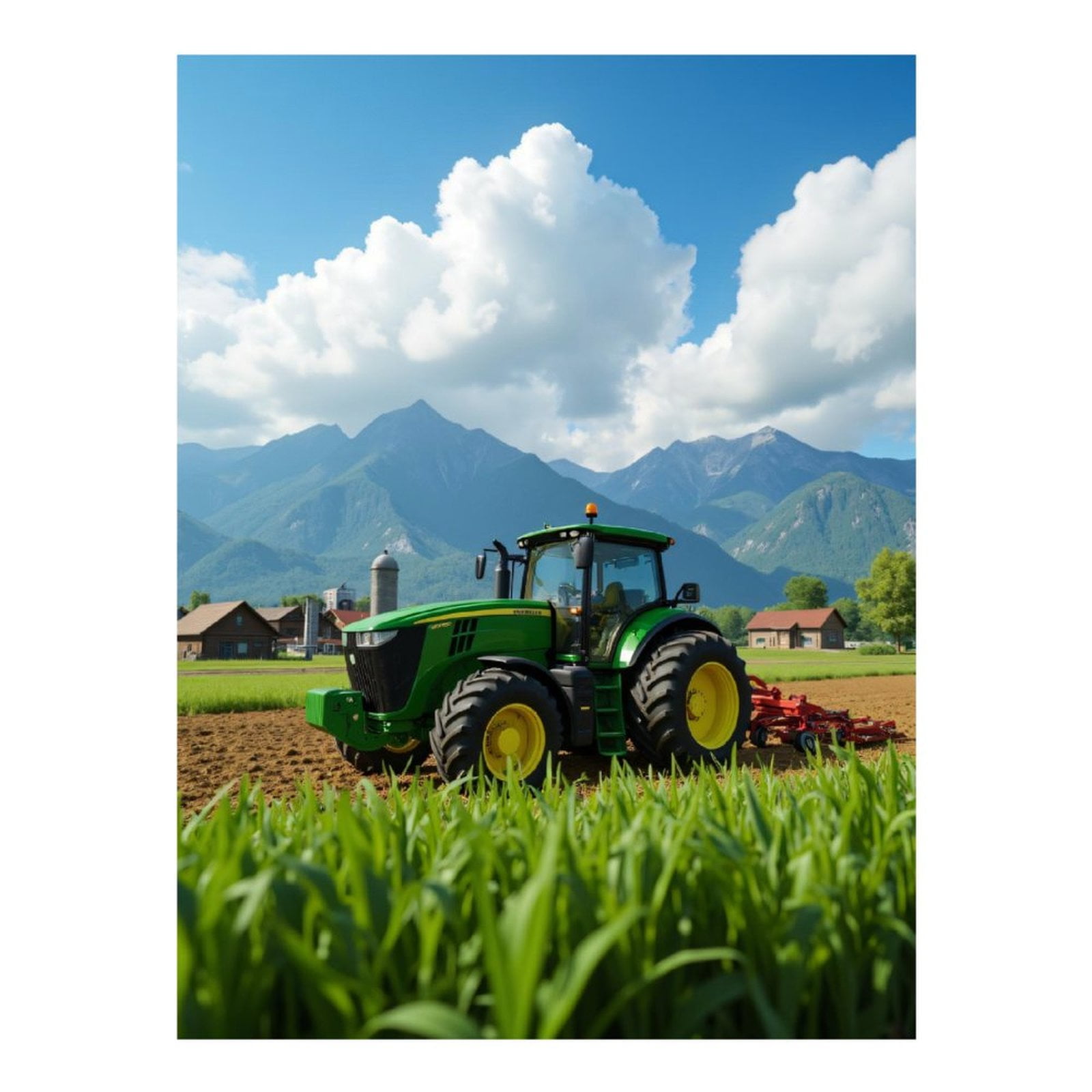 Diamond Art Kit for Adults, Green Tractor Mountain Farm Scene Diamond ...