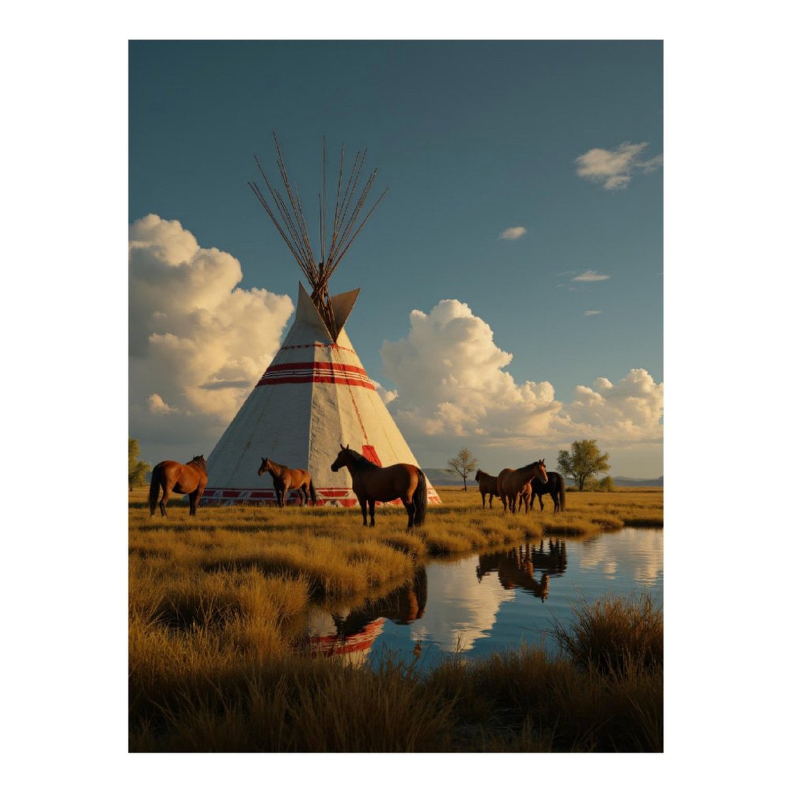 Diamond Art Kit for Adults, Horses Teepee Clouds Reflection Scene ...