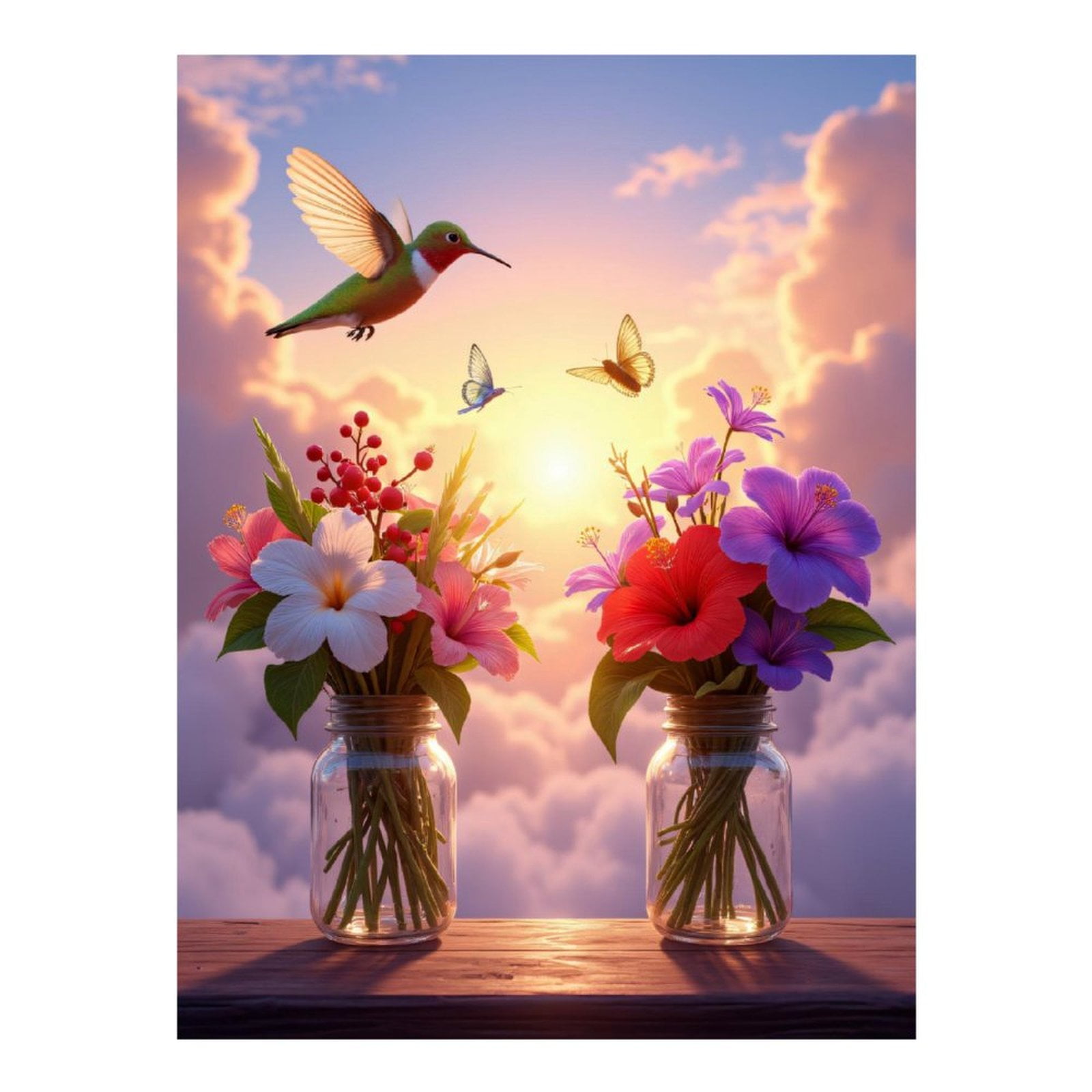 Diamond Art Kit for Adults, Hummingbird Blooms Sunset Sky Diamond ...