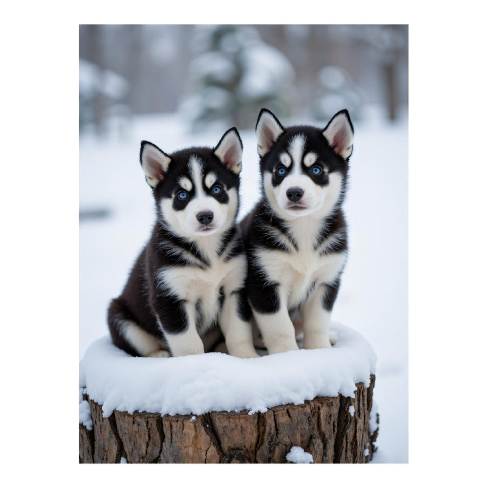 Diamond Art Kit for Adults, Husky Puppies Snowy Tree Stump Diamond ...