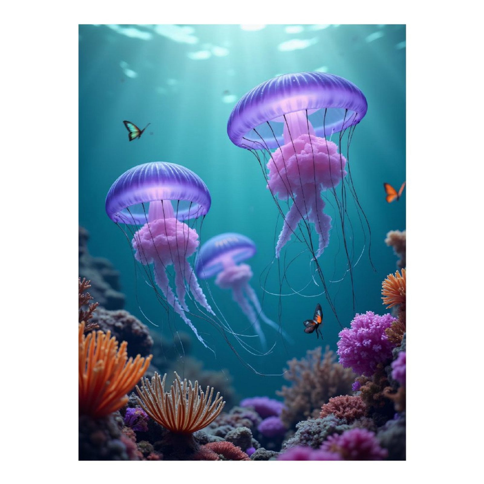 Diamond Art Kit for Adults, Jellyfish Ocean Coral Butterfly Scene ...