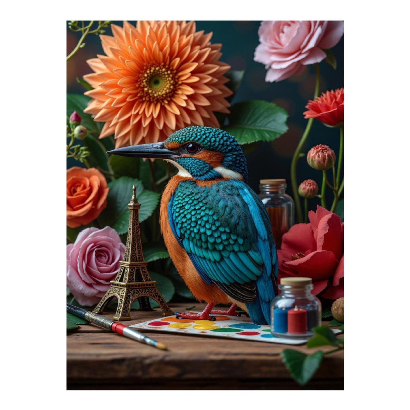 Diamond Art Kit for Adults, Kingfisher Flowers Eiffel Tower Painting ...