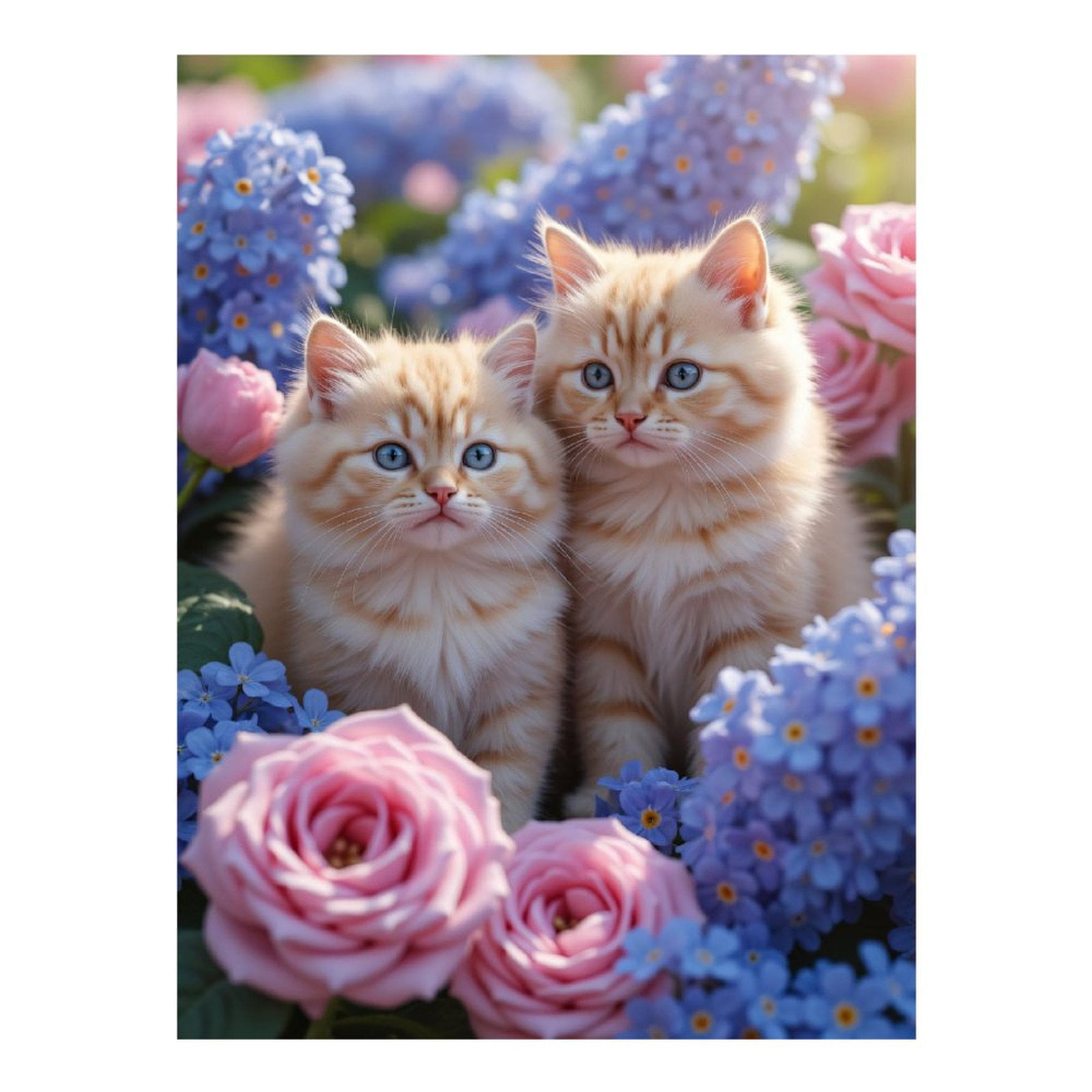 Diamond Art Kit for Adults, Kittens Among Roses And Blue Flowers ...