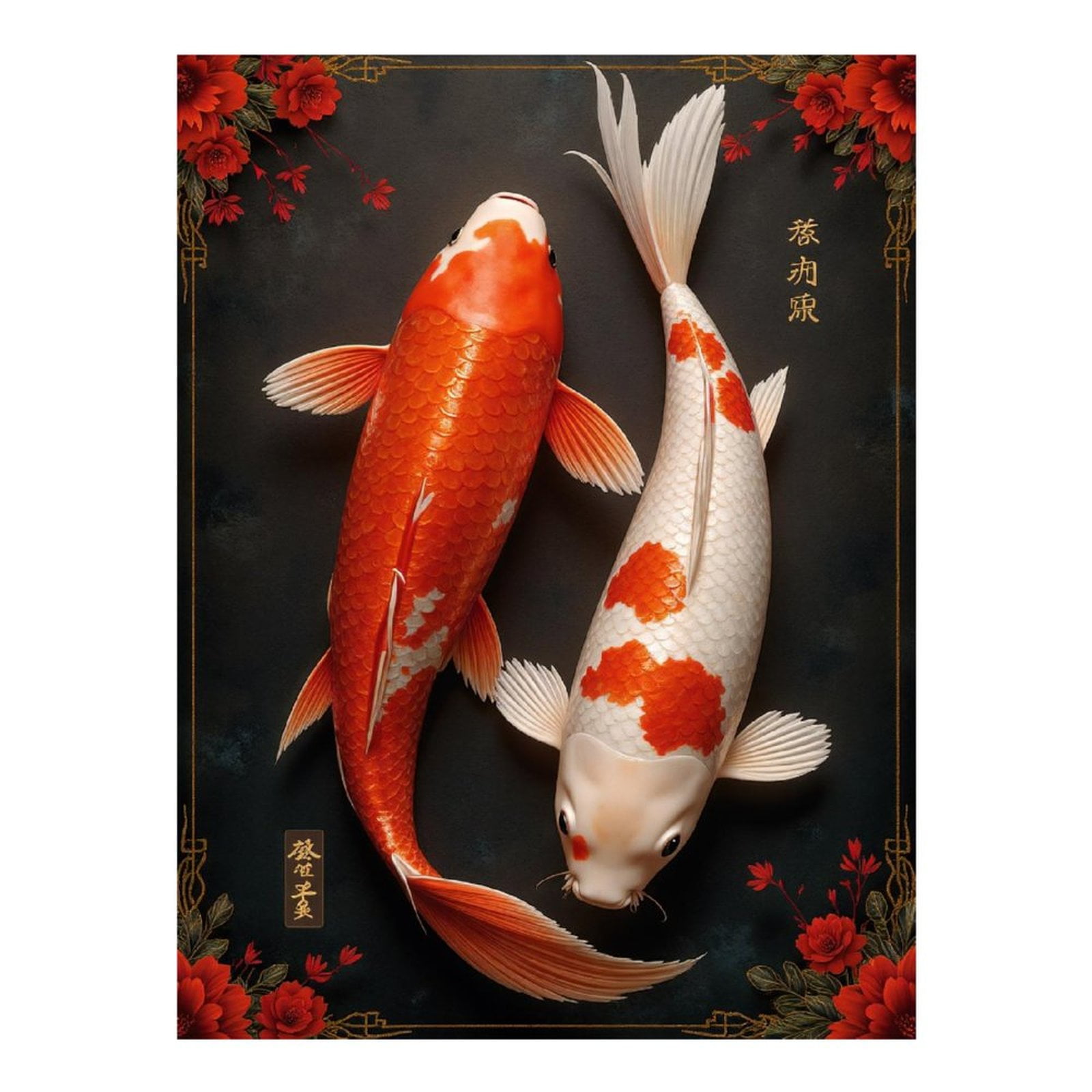 Diamond Art Kit for Adults, Koi Fish Artistic Floral Border Diamond ...