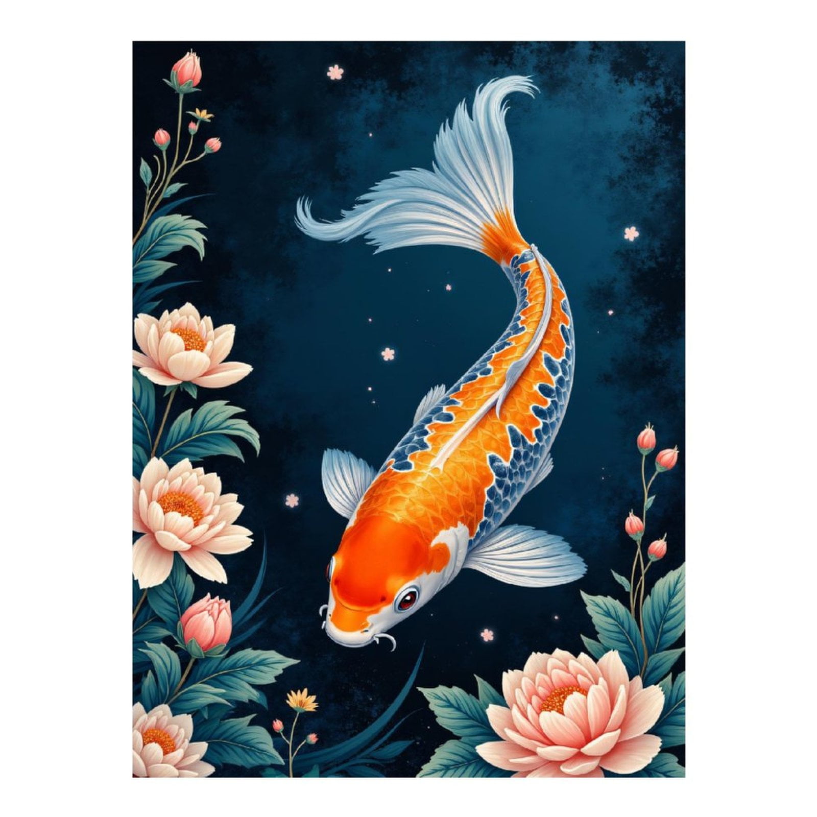 Diamond Art Kit for Adults, Koi Fish Floral Art Blue Background Diamond ...
