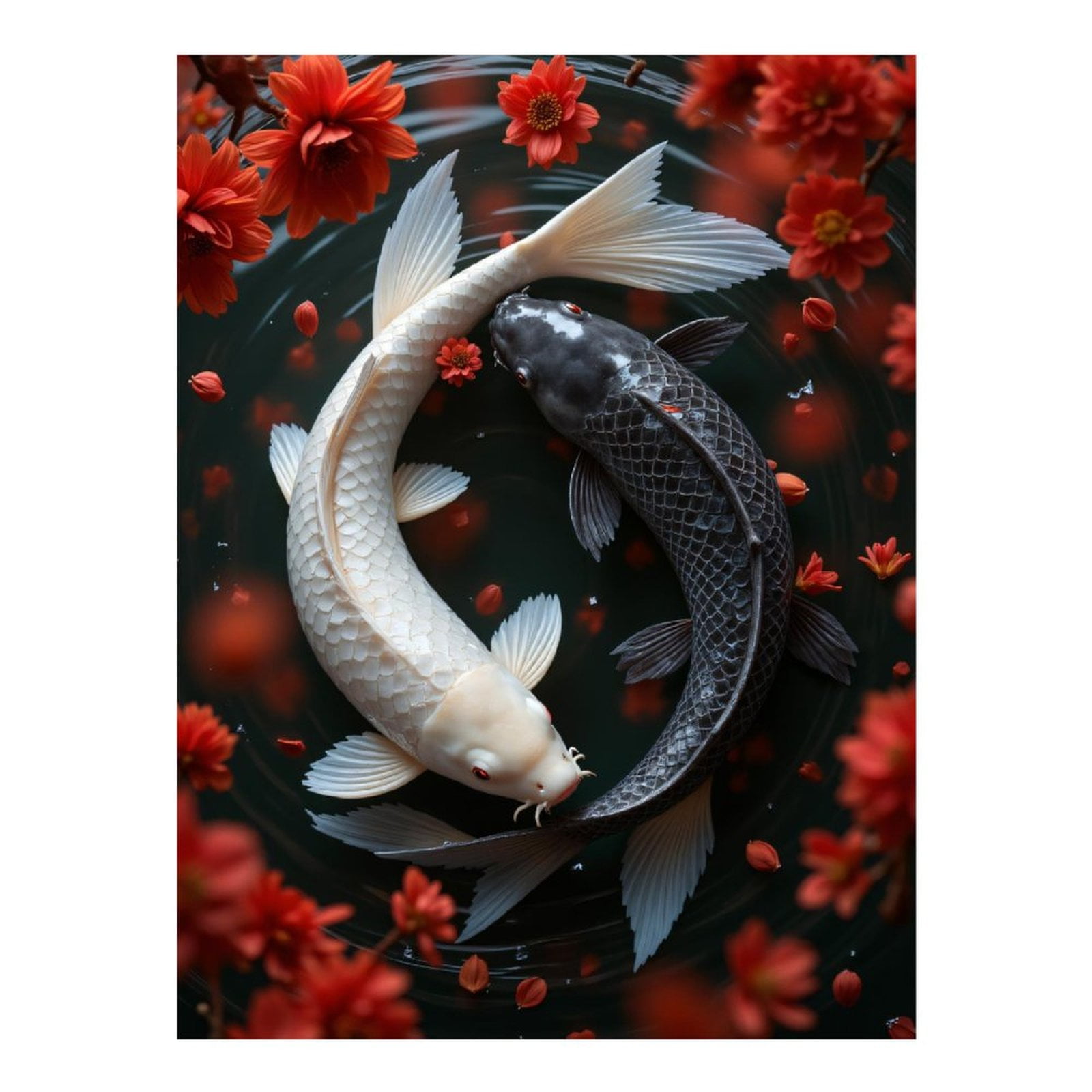 Diamond Art Kit for Adults, Koi Fish Floral Yin Yang Circle Diamond ...