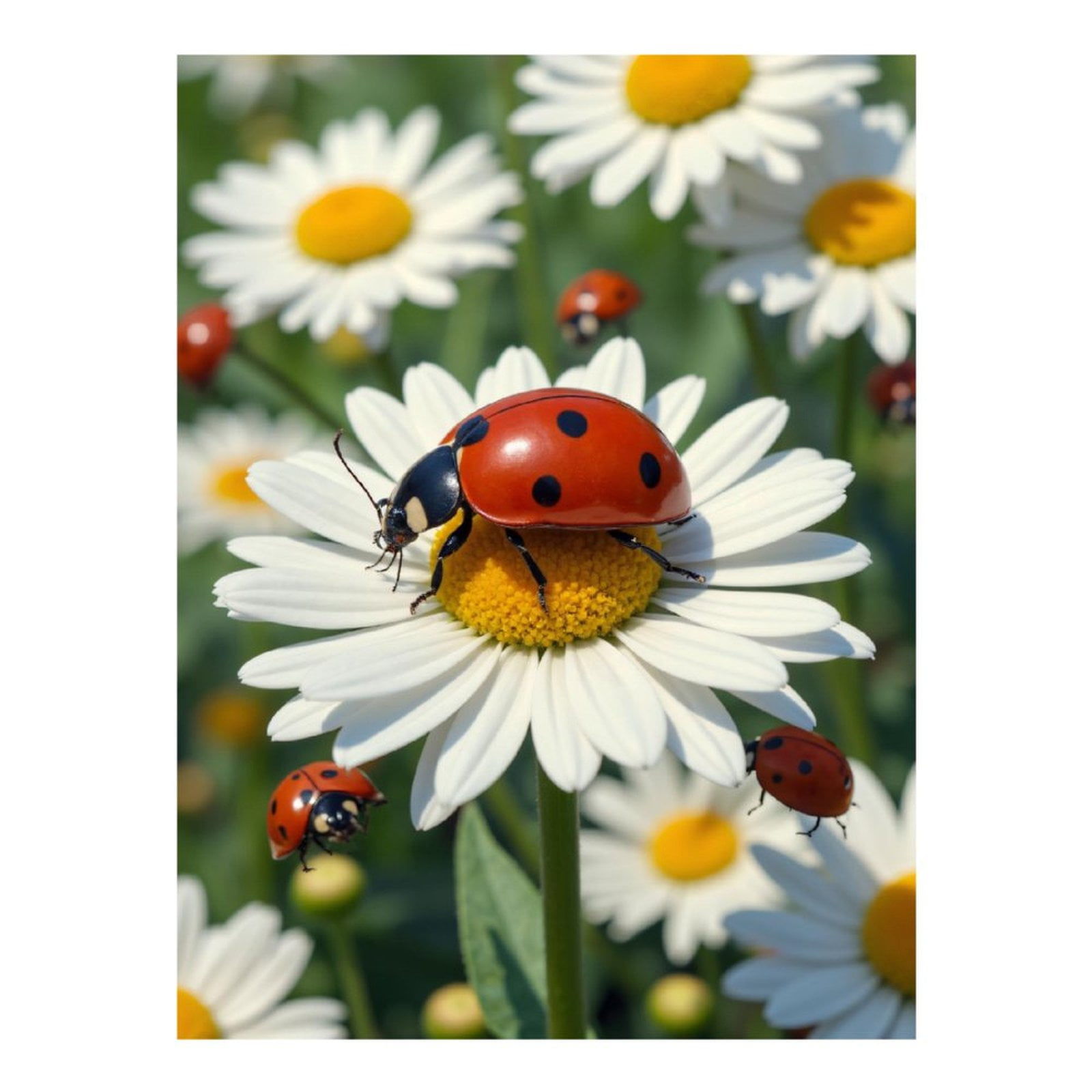 Diamond Art Kit for Adults, Ladybugs On Daisies Blossom Meadow Diamond ...