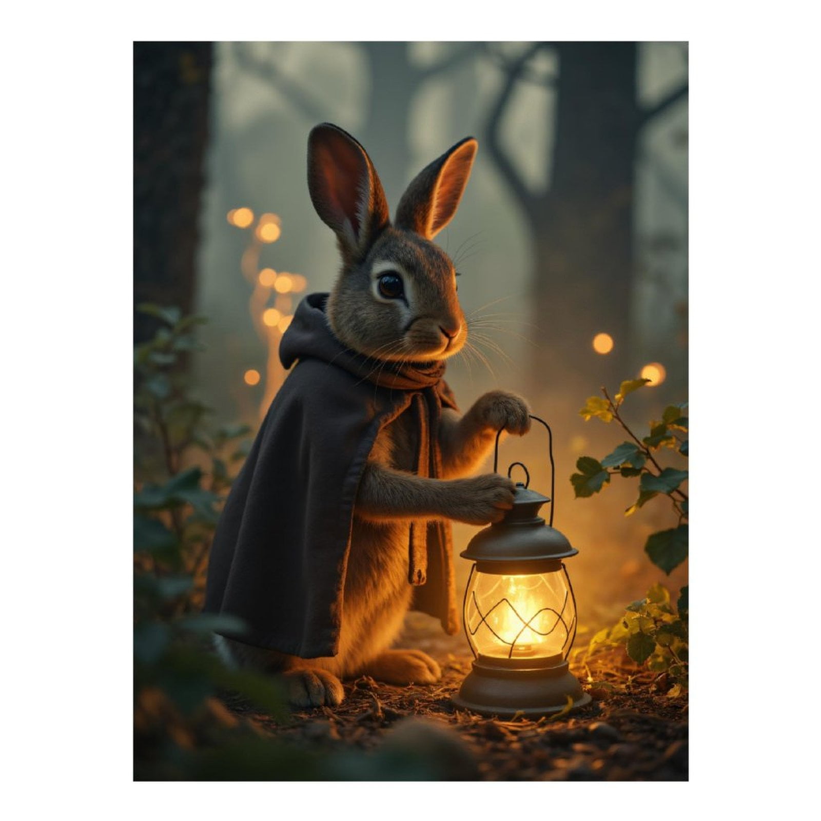 Diamond Art Kit for Adults, Lantern Holding Rabbit In Woods Diamond ...