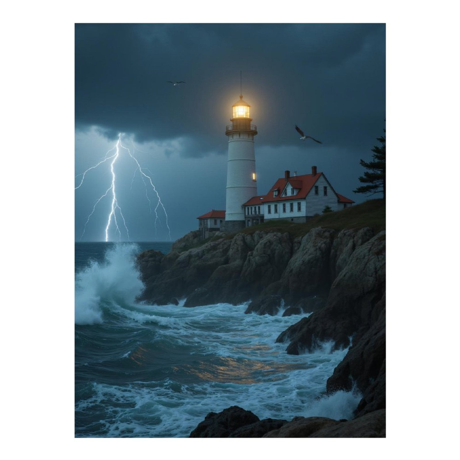 Diamond Art Kit for Adults, Lighthouse Storm Waves Lightning Sea ...