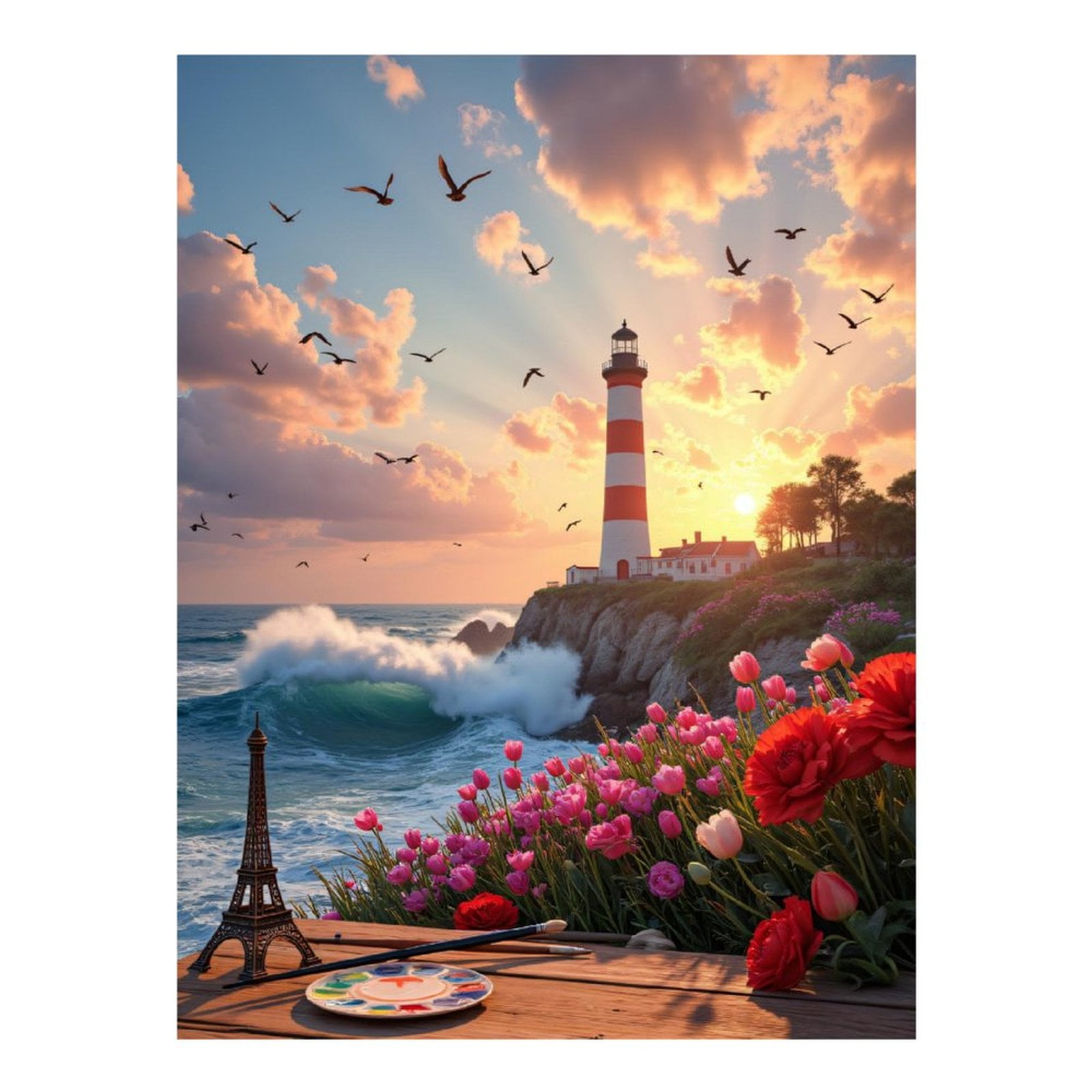 Diamond Art Kit for Adults, Lighthouse Sunset Coastal Scene Painting ...