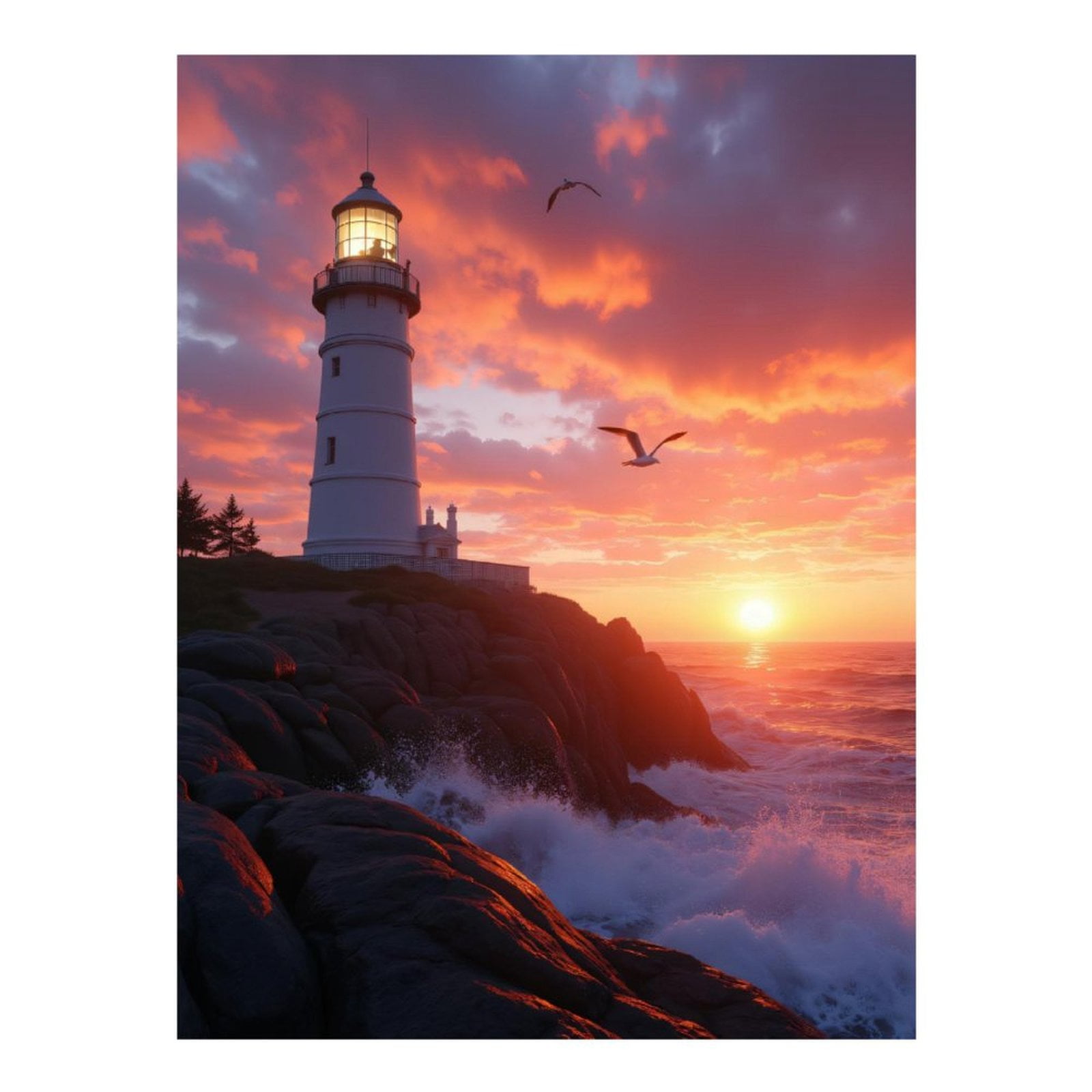Diamond Art Kit for Adults, Lighthouse At Sunset Ocean Waves Diamond Painting for Adults ...