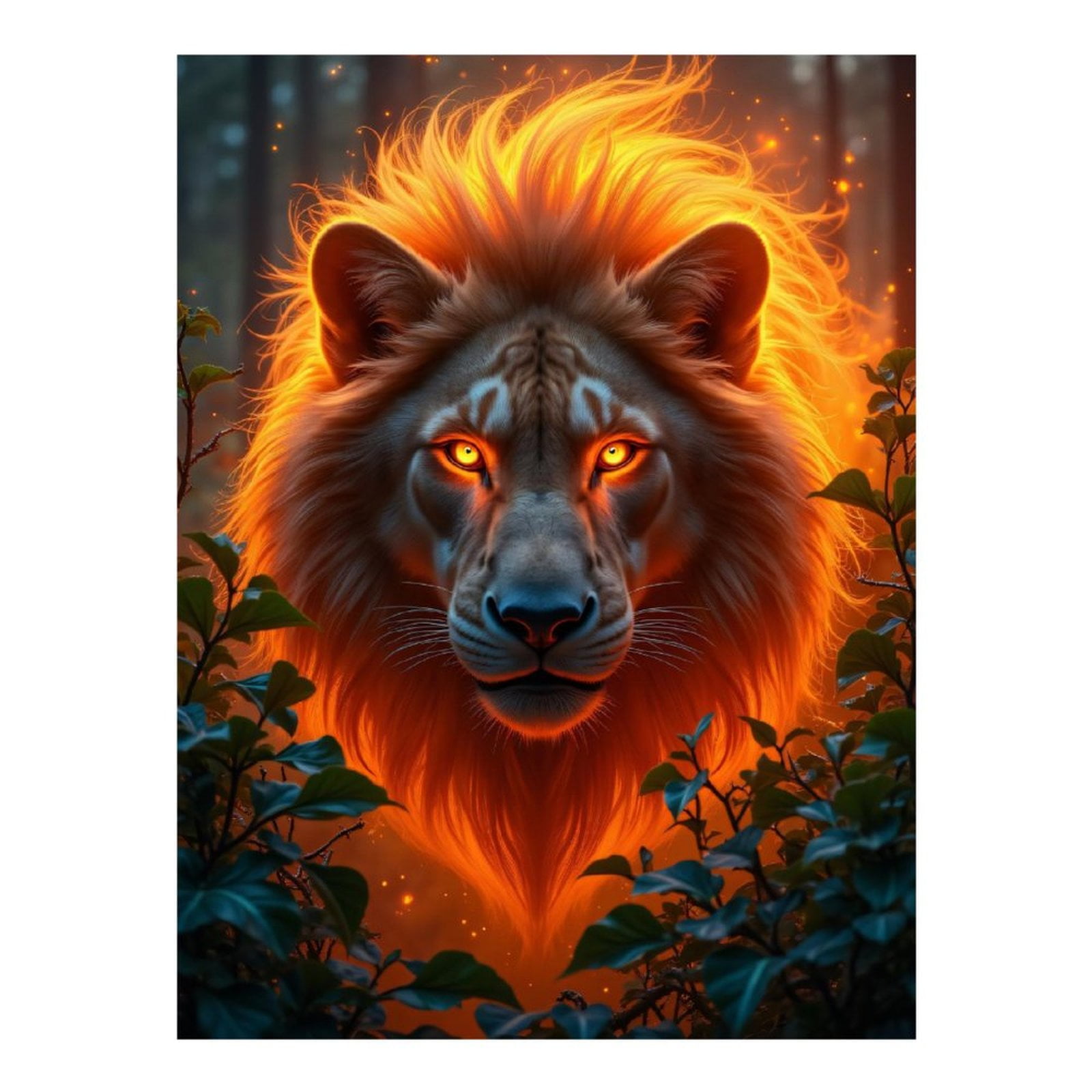 Diamond Art Kit for Adults, Lion Fiery Mane Forest Glow Diamond ...