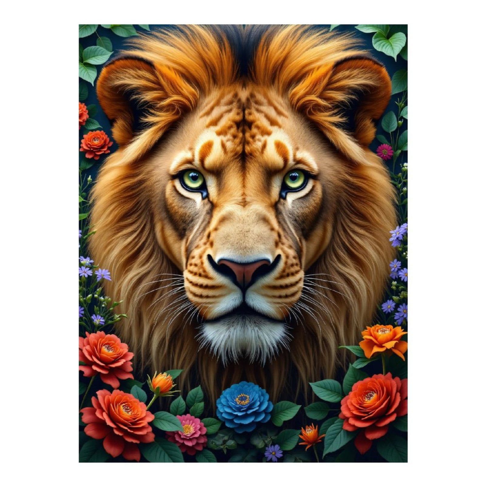 Diamond Art Kit for Adults, Lion Floral Majesty Beauty Diamond Painting ...