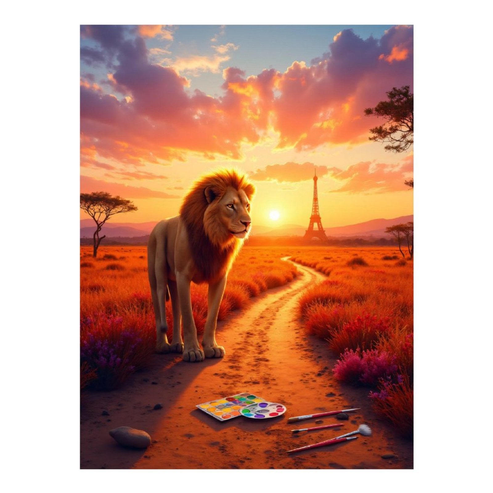 Diamond Art Kit for Adults, Lion Sunset Painting Zoo Scene Diamond ...