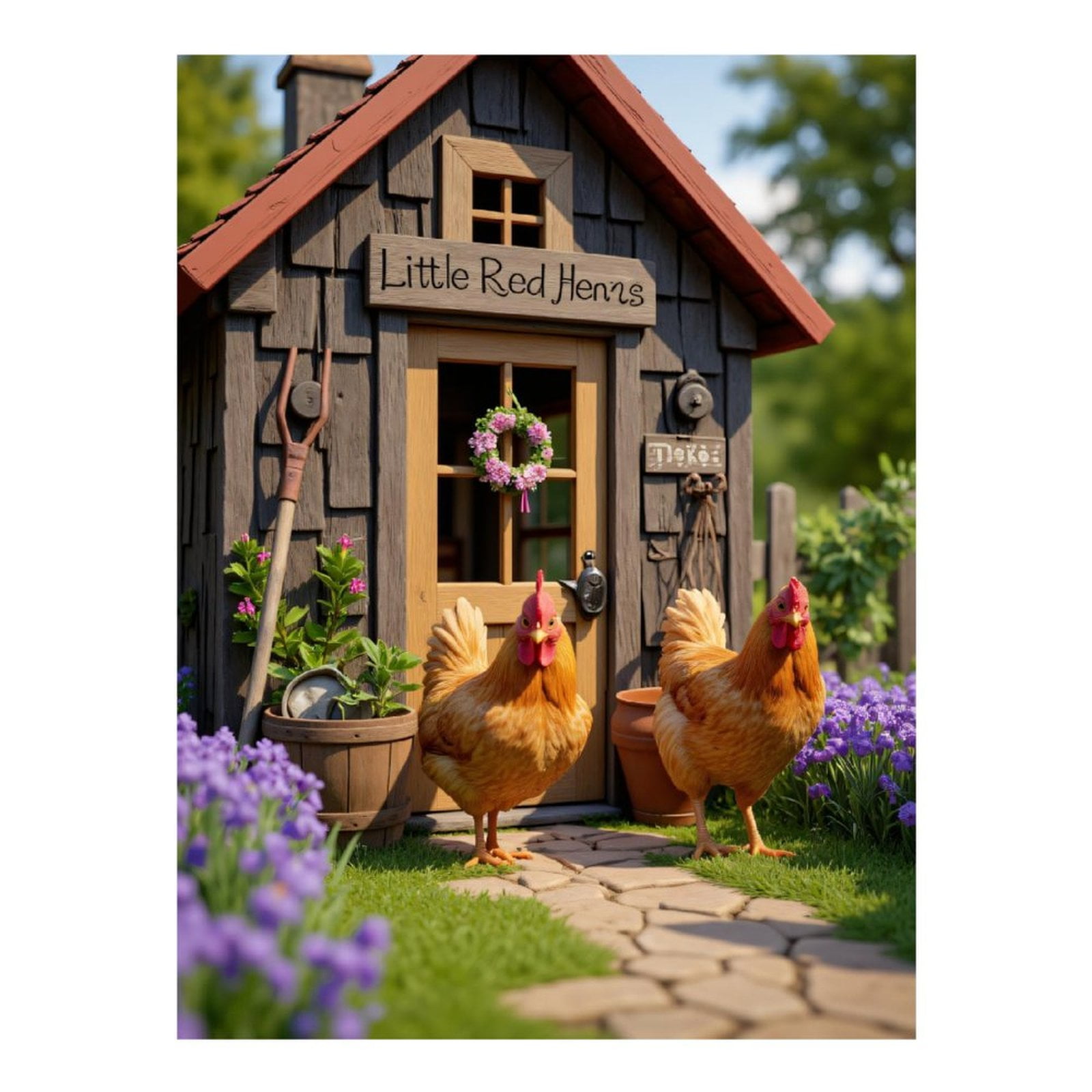 Diamond Art Kit for Adults, Little Red Hen House Garden Chickens ...