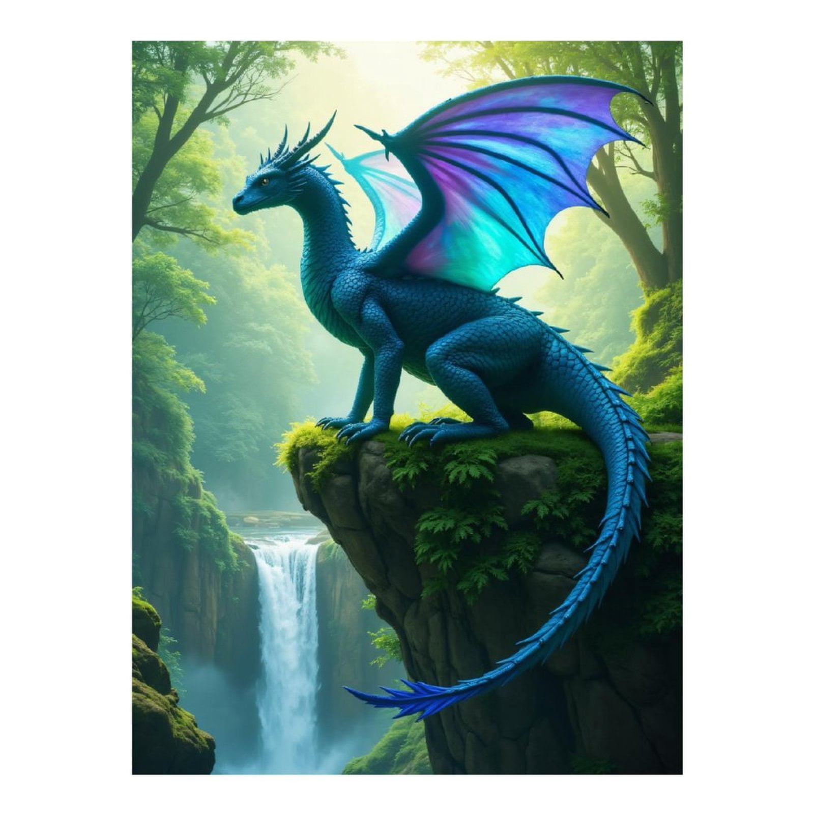 Diamond Art Kit for Adults, Majestic Dragon Overlooking Waterfall ...