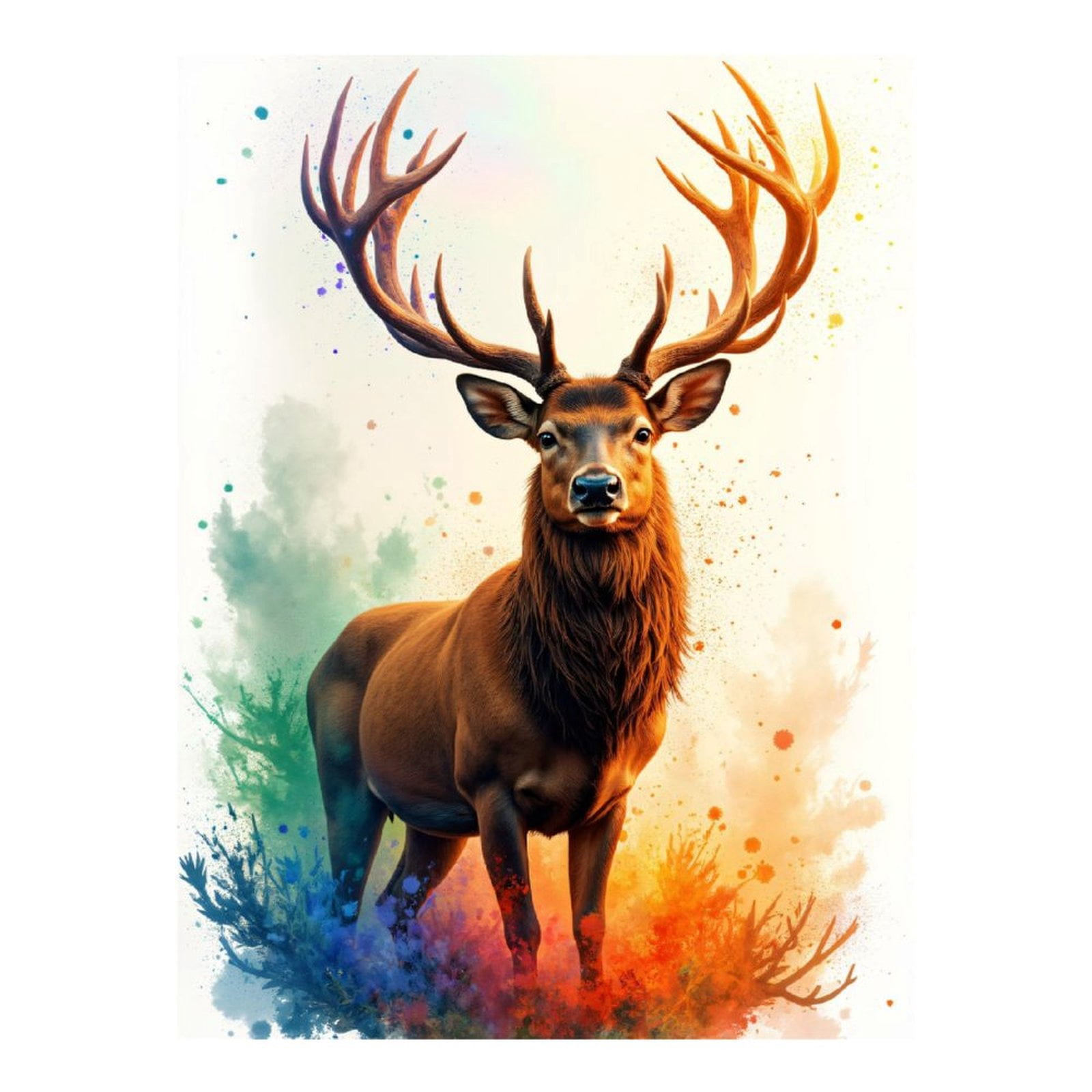 Diamond Art Kit for Adults, Majestic Stag Rainbow Splatter Diamond ...