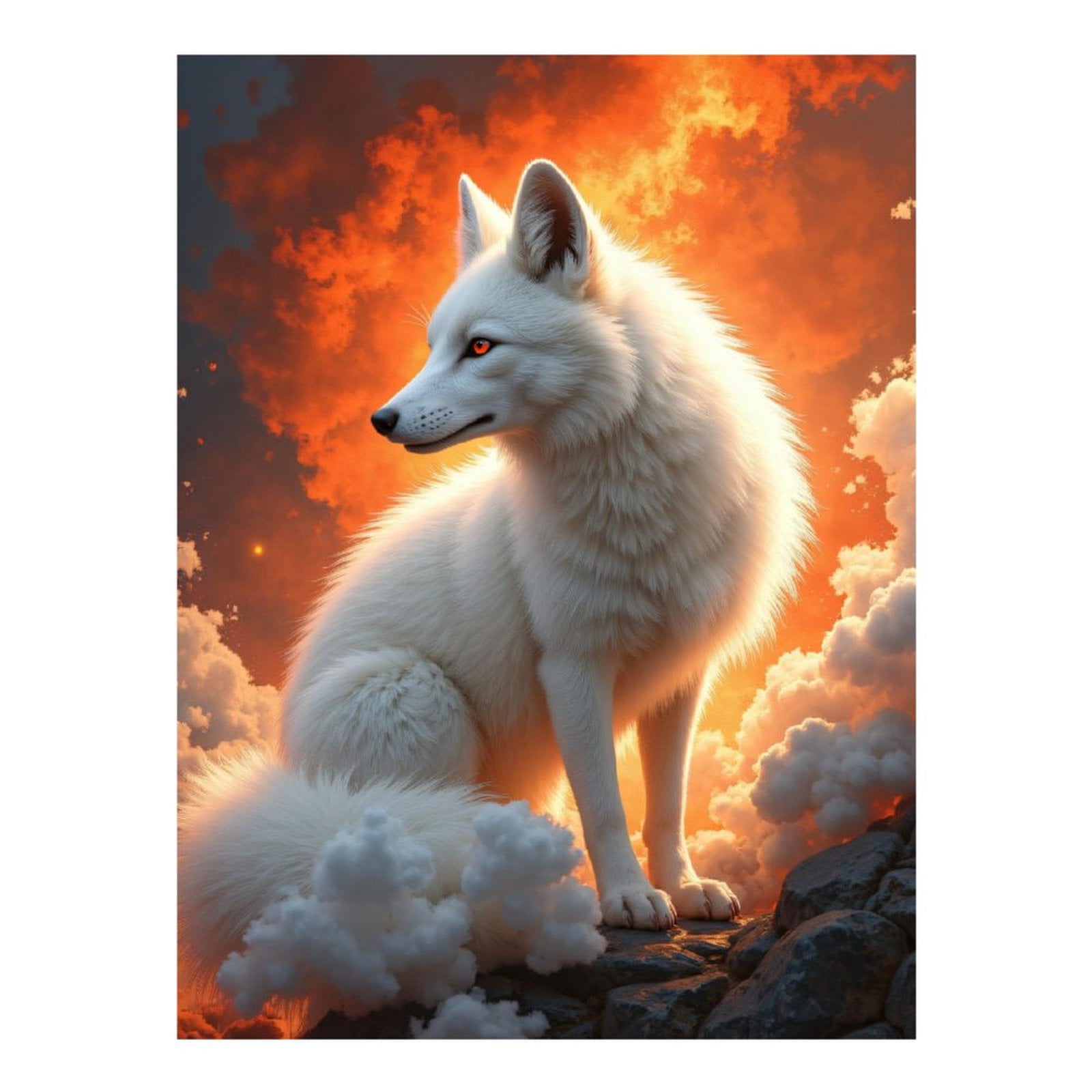 Diamond Art Kit for Adults, Majestic White Fox Fiery Sky Diamond ...