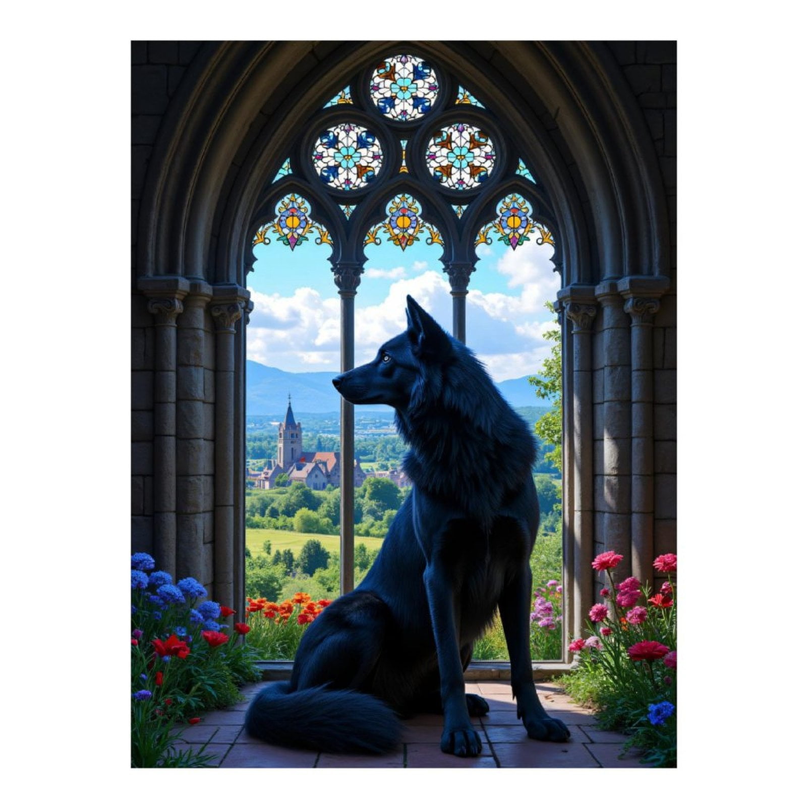 Diamond Art Kit for Adults, Medieval Wolf Gothic Window Garden Diamond ...
