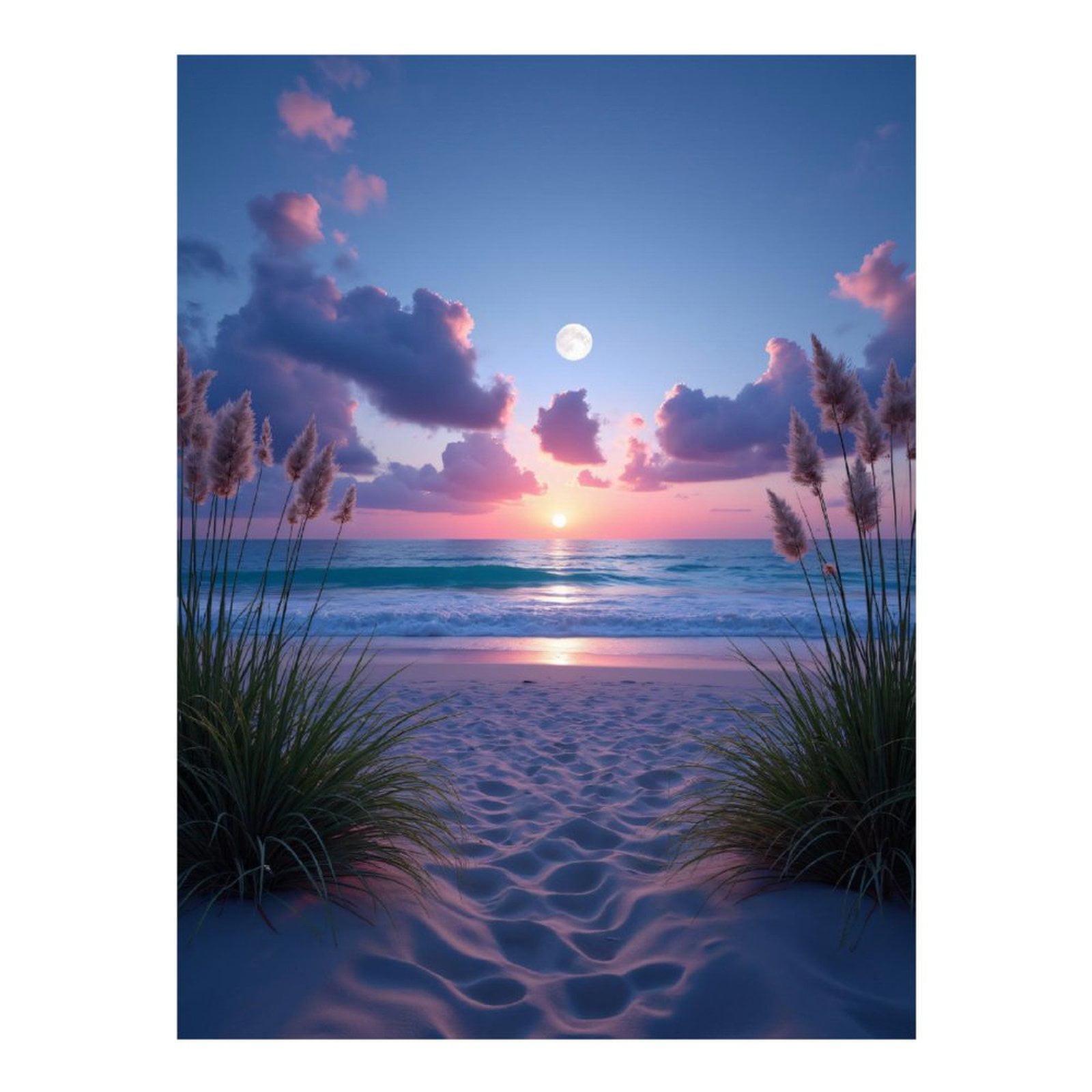 Diamond Art Kit for Adults, Moonlight Beach Sunset Scene Diamond ...