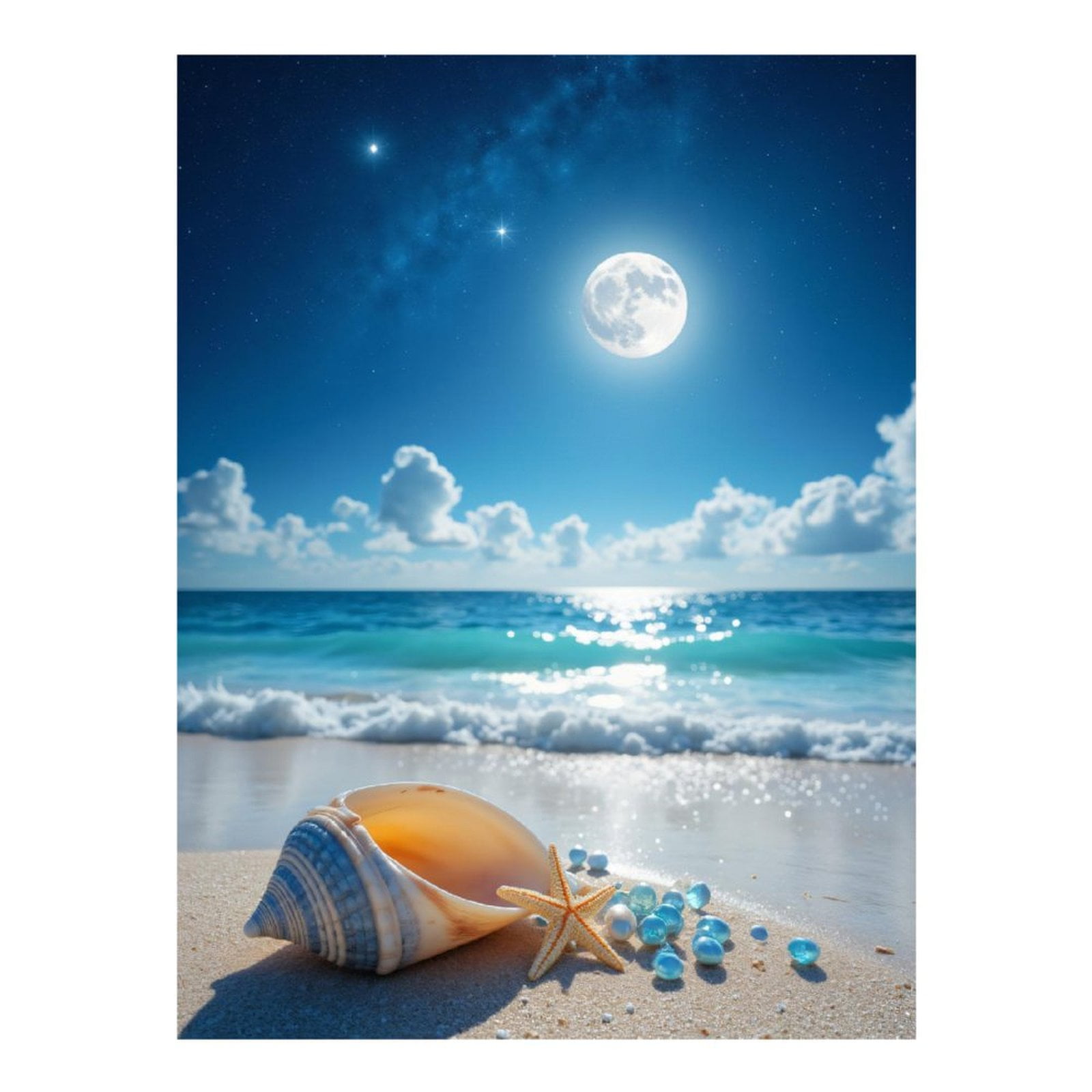 Diamond Art Kit for Adults, Moonlit Beach Seashell Starfish Diamond ...