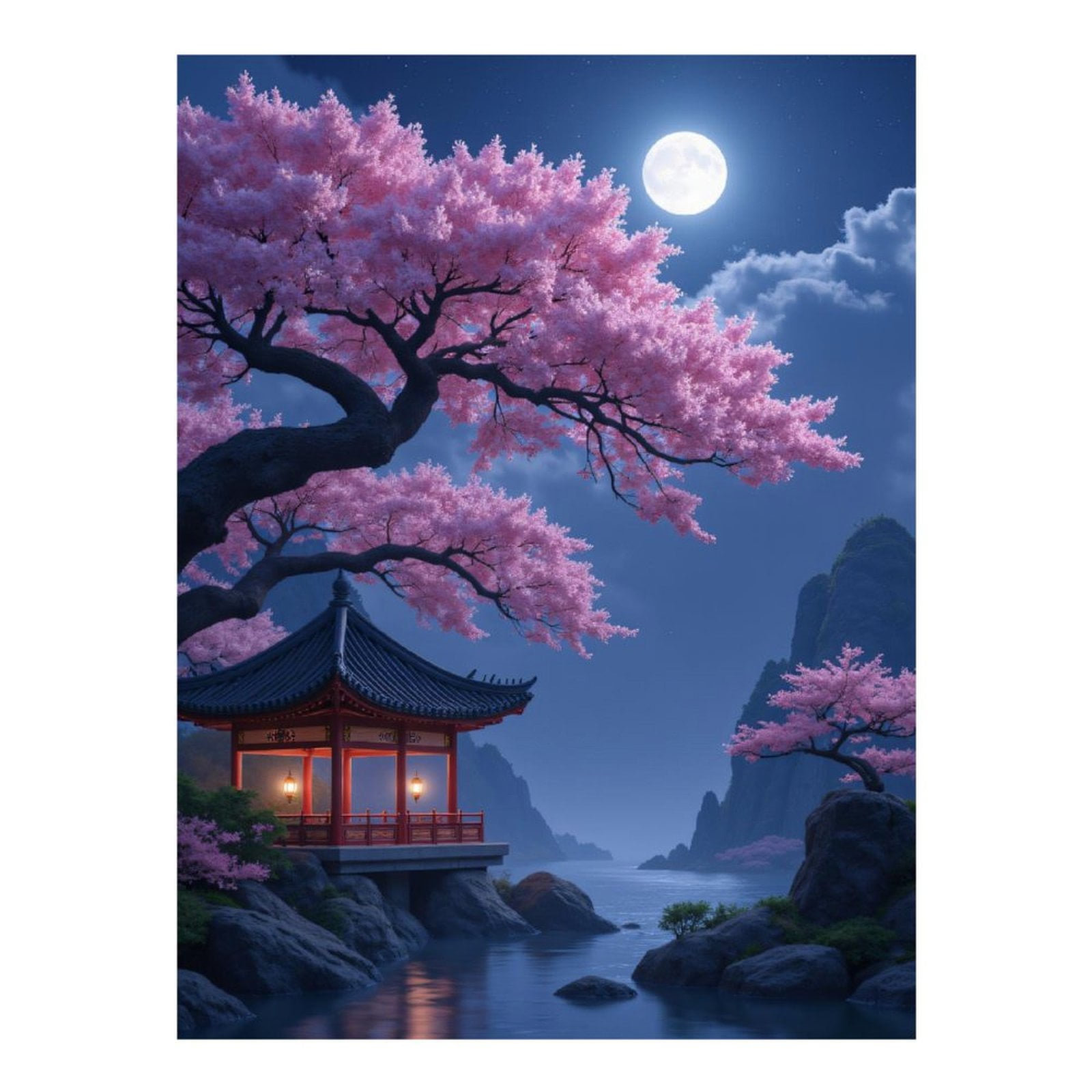 Diamond Art Kit for Adults, Moonlit Cherry Blossom Sanctuary Diamond ...