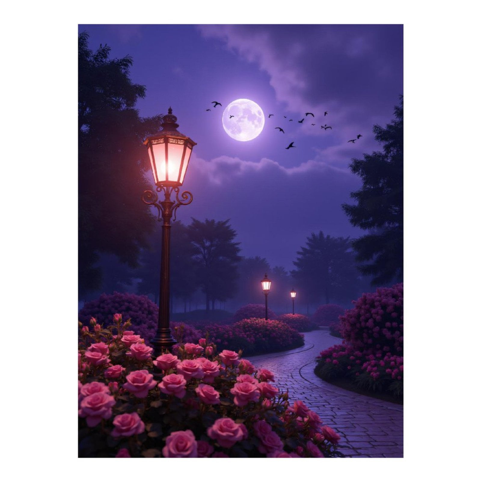 Diamond Art Kit for Adults, Moonlit Garden Pathway Roses Diamond ...