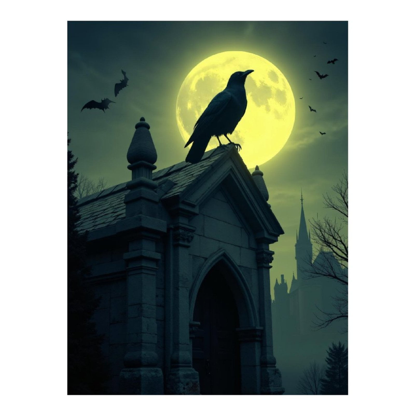 Diamond Art Kit for Adults, Moonlit Raven Gothic Rooftop Bats Diamond ...