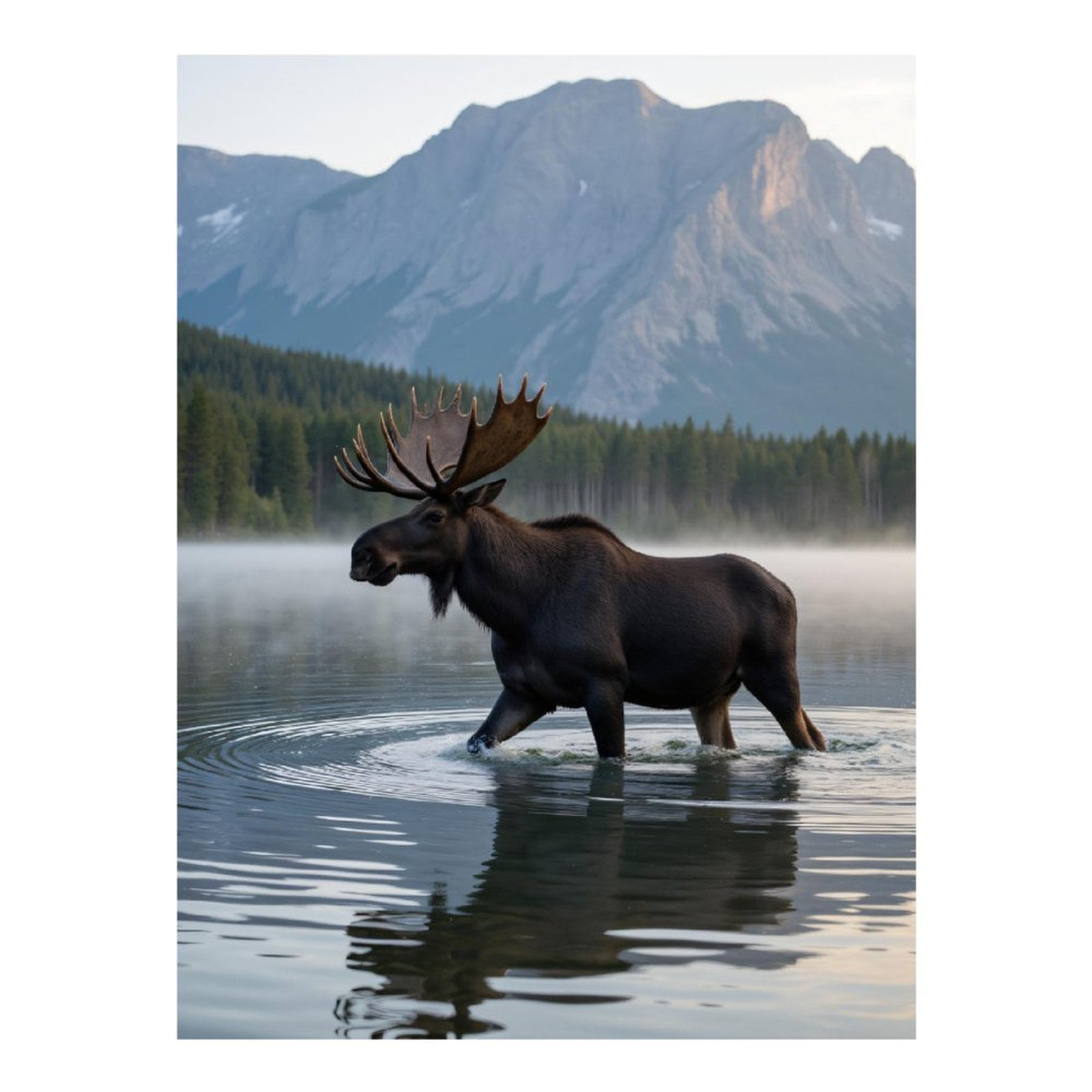 Diamond Art Kit for Adults, Moose In Misty Mountain Lake Diamond ...