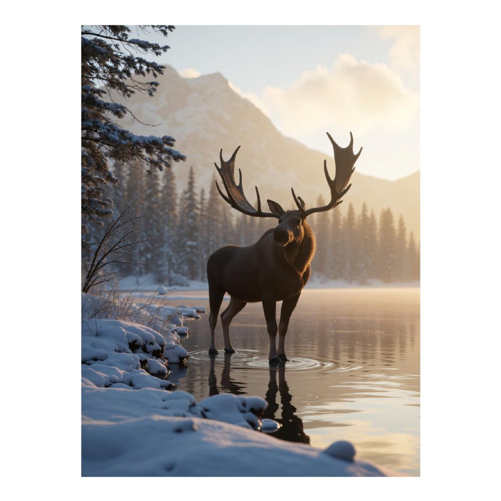Diamond Art Kit for Adults, Moose Reflections Snowy Mountain Serenity ...