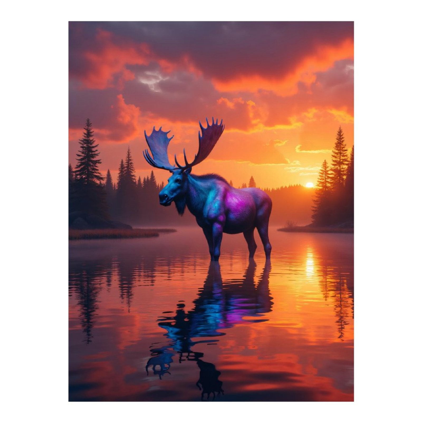 Diamond Art Kit for Adults, Moose Sunset Reflection Water Diamond ...