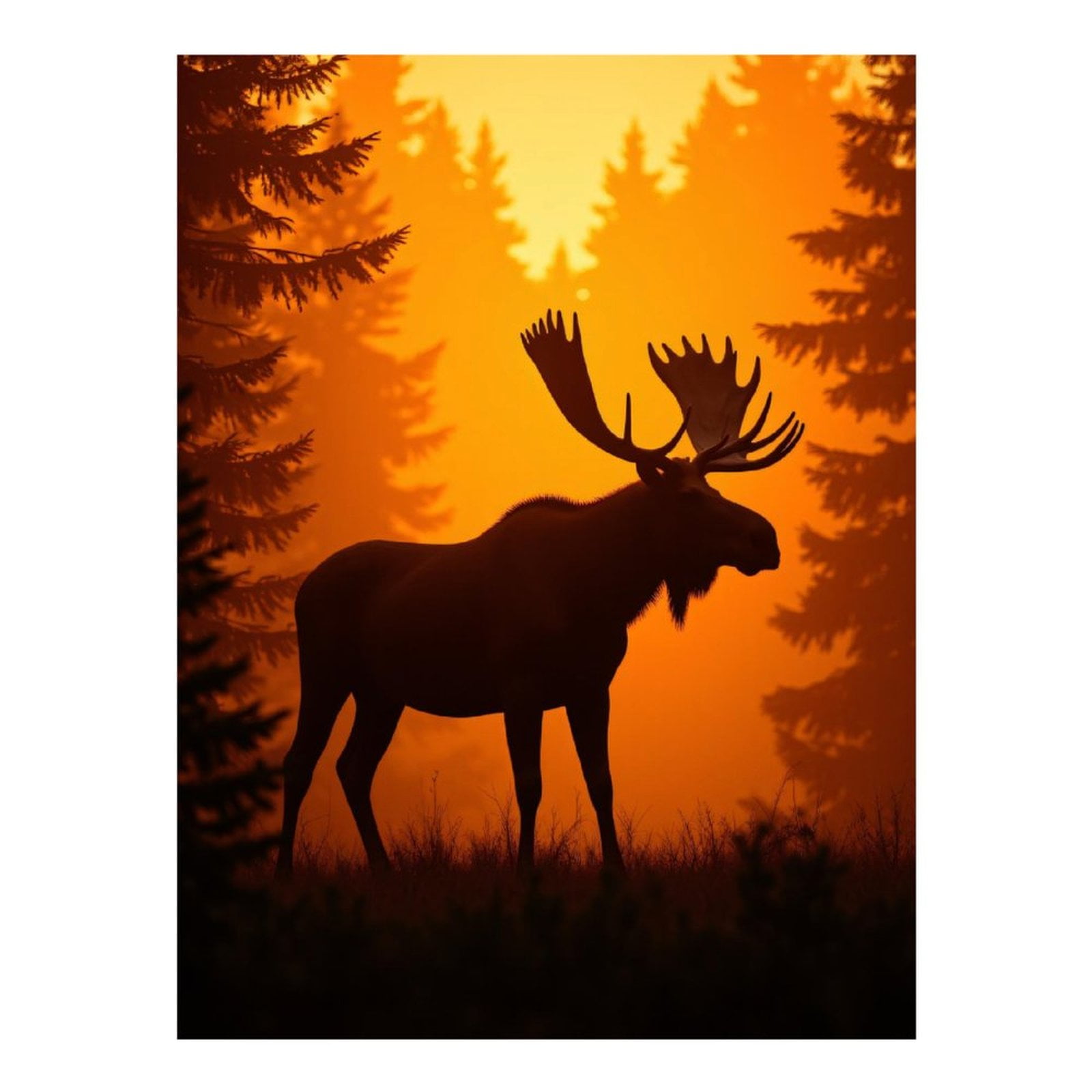 Diamond Art Kit for Adults, Moose Sunset Silhouette Forest Scene ...