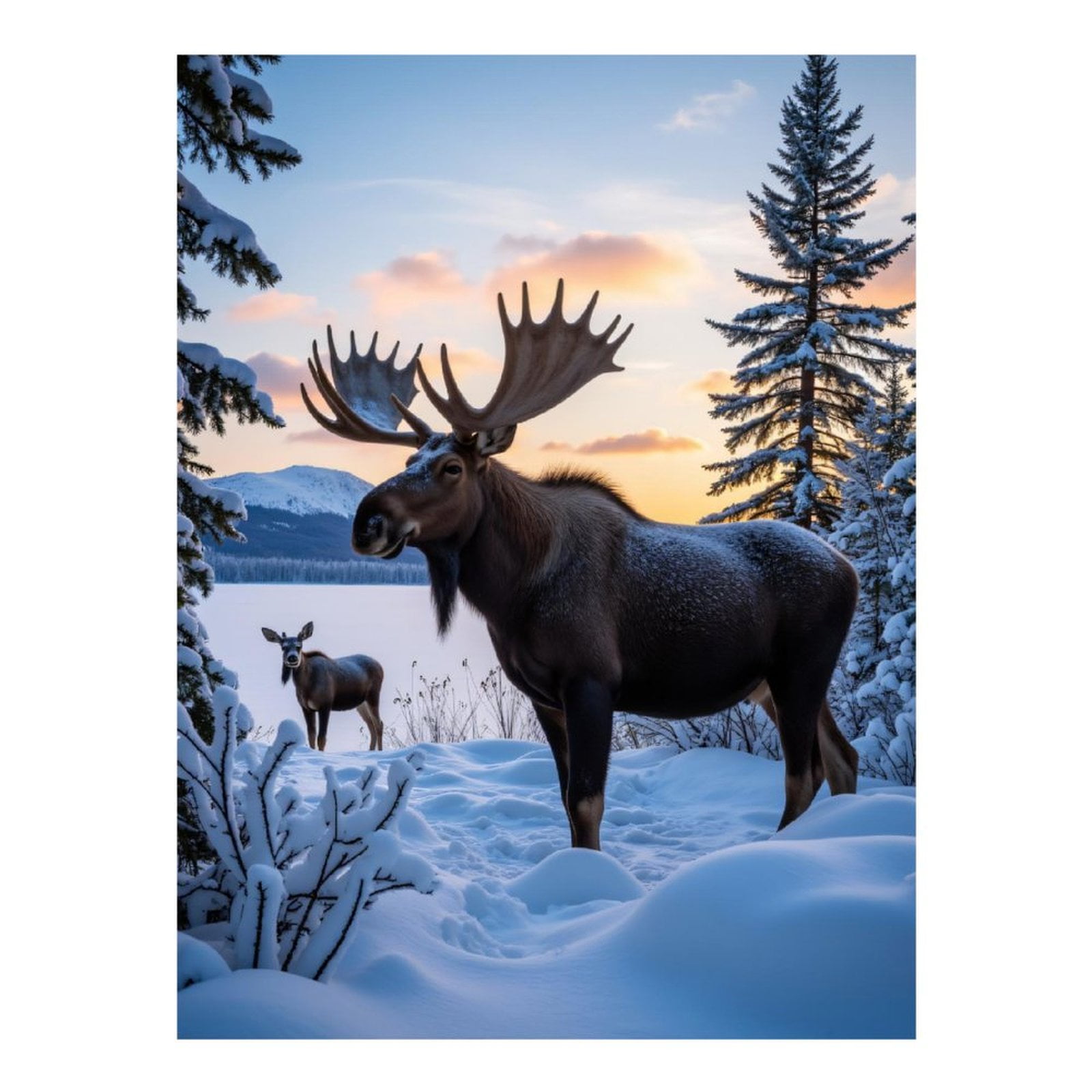 Diamond Art Kit for Adults, Moose In Winter Landscape Sunset Diamond ...