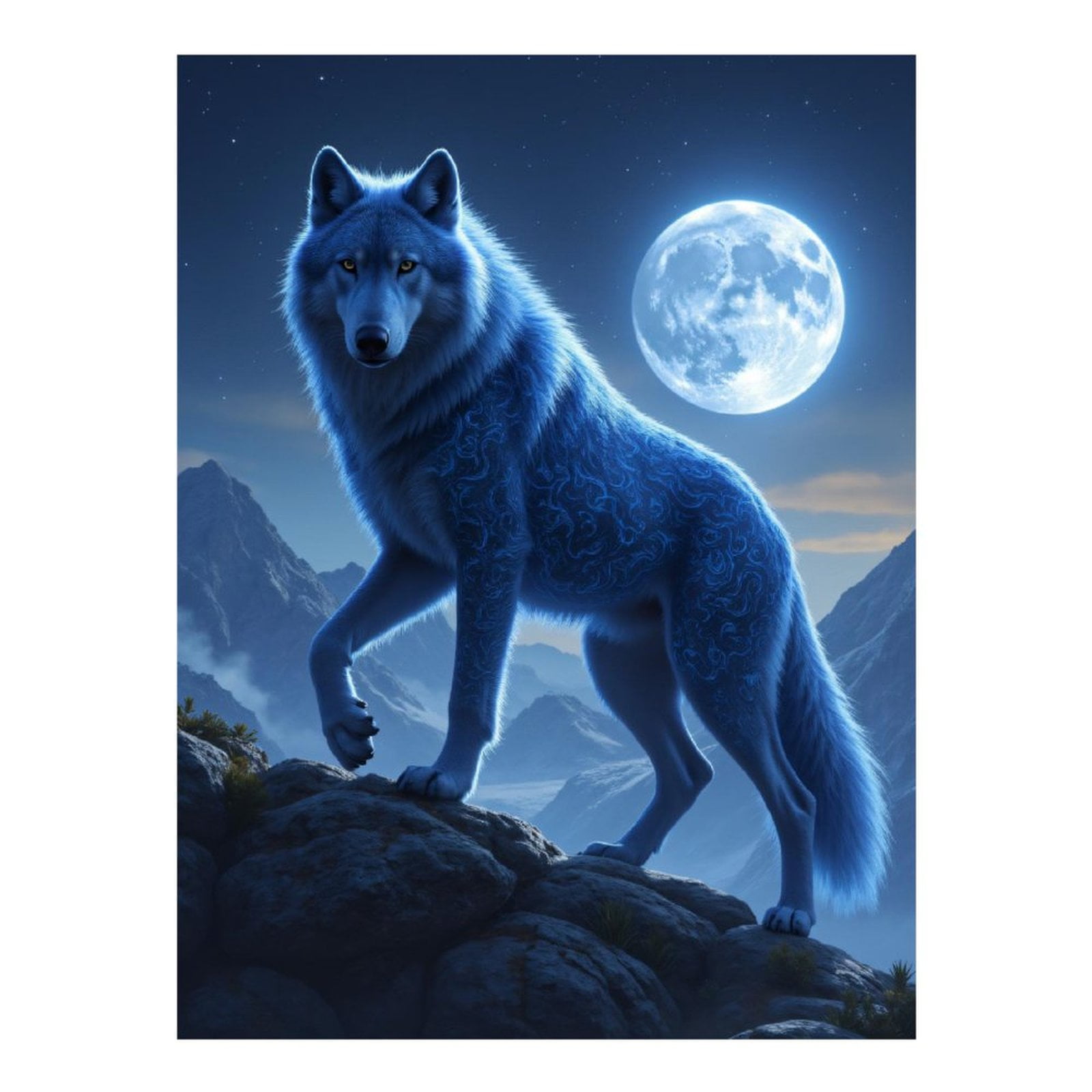 Diamond Art Kit for Adults, Mystic Blue Wolf Moonlit Mountains Diamond ...