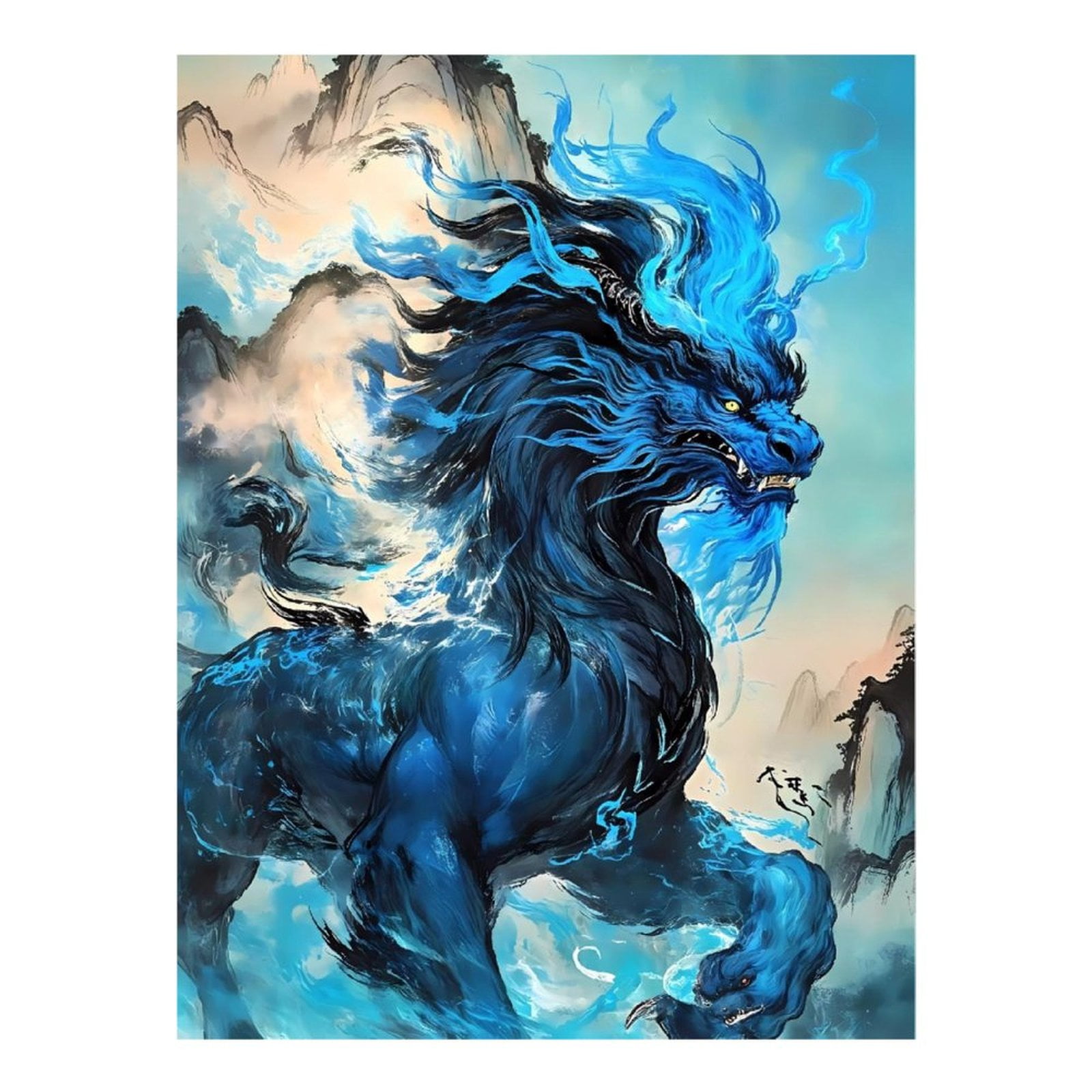 Diamond Art Kit for Adults, Mythical Blue Creature Mountains Fantasy ...