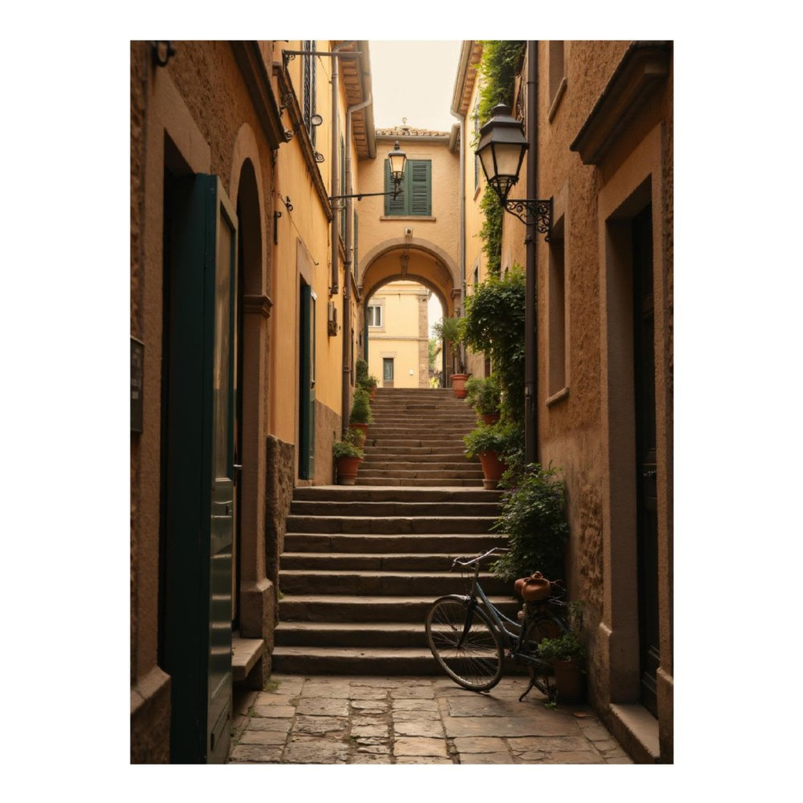 Diamond Art Kit for Adults, Narrow Street Stone Stairway Bicycle ...