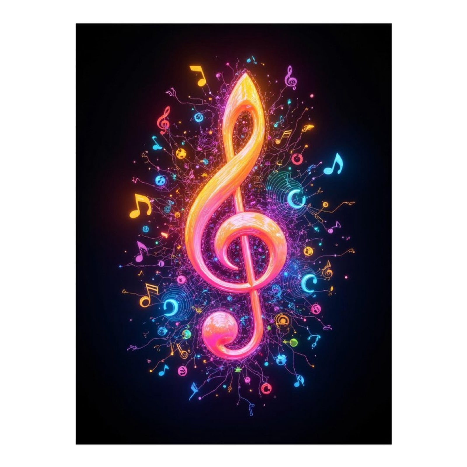 Diamond Art Kit for Adults, Neon Musical Notes Vibrant Art Diamond ...